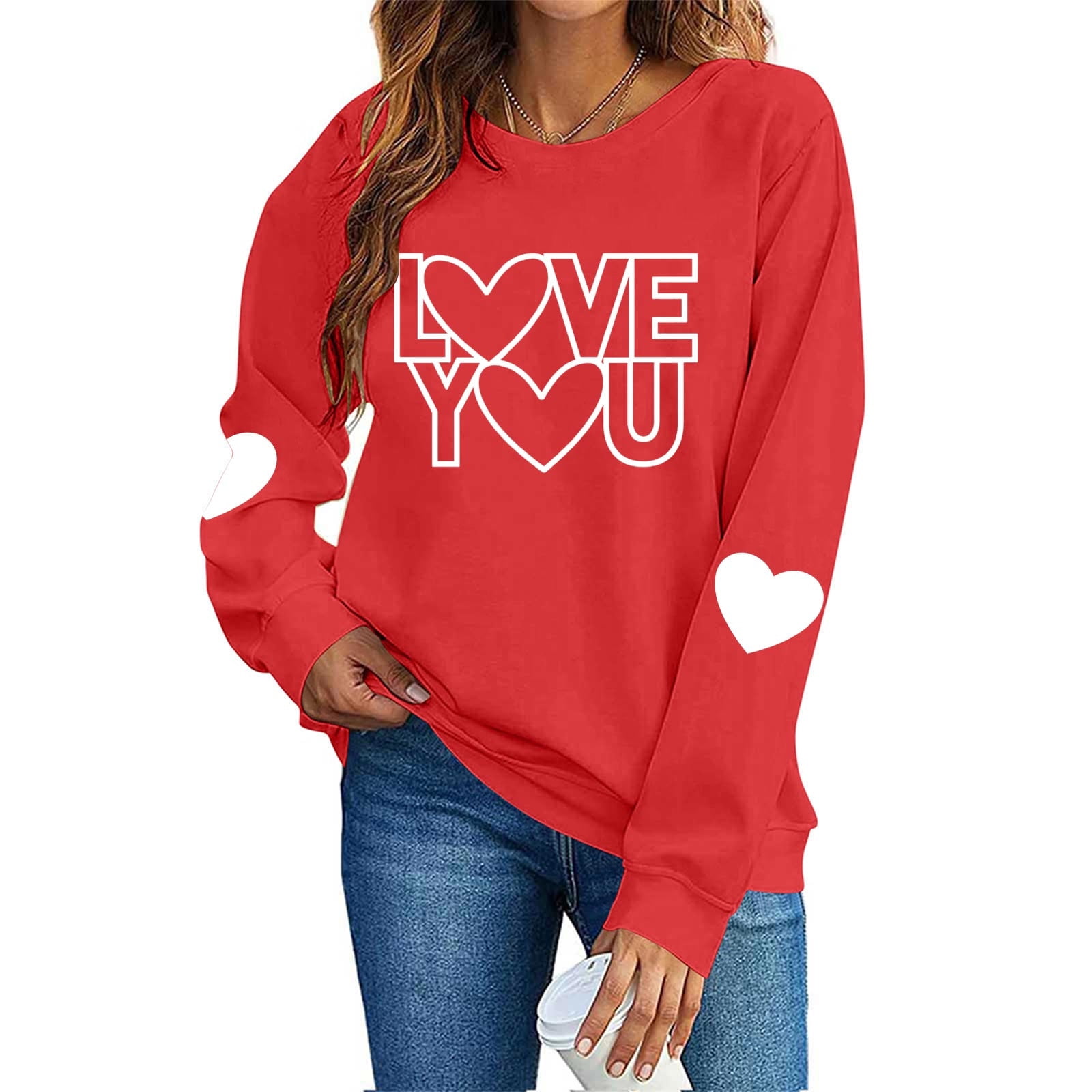 Aoochasliy Valentines Sweatshirts for Women Love Heart Graphic Tee Crew ...