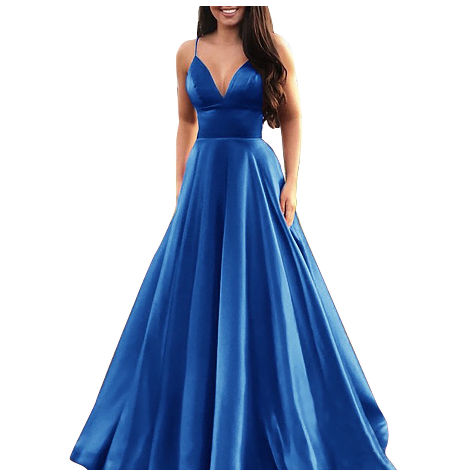 Aoochasliy Womens Prom Dress Prom Dresses V-Neck Solid Color Sleeveless ...