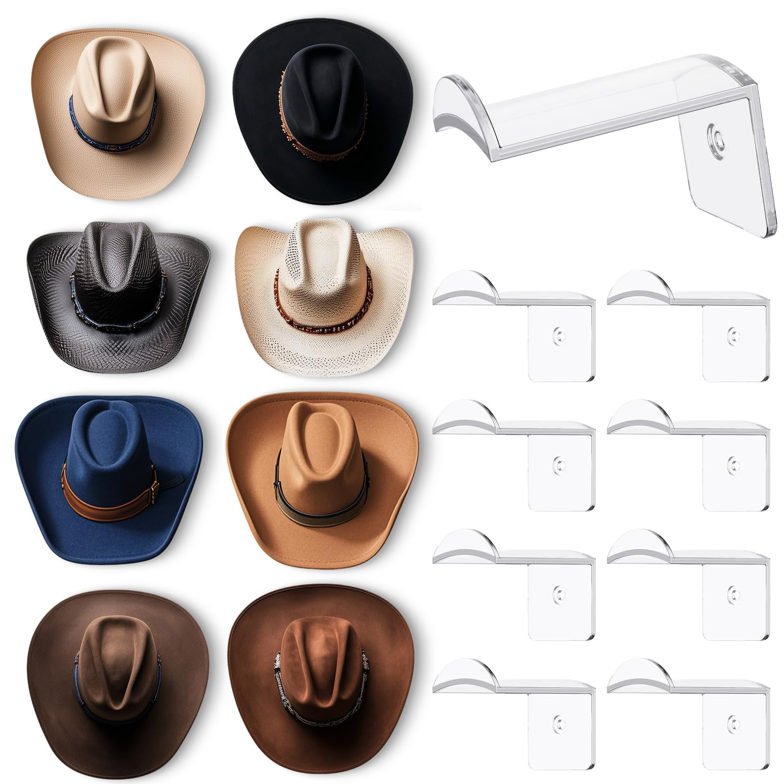 Aoodaily 2.8 Inch Hat Hooks for Wall - (8 Pack) Cowboy Hat Rack, Strong ...