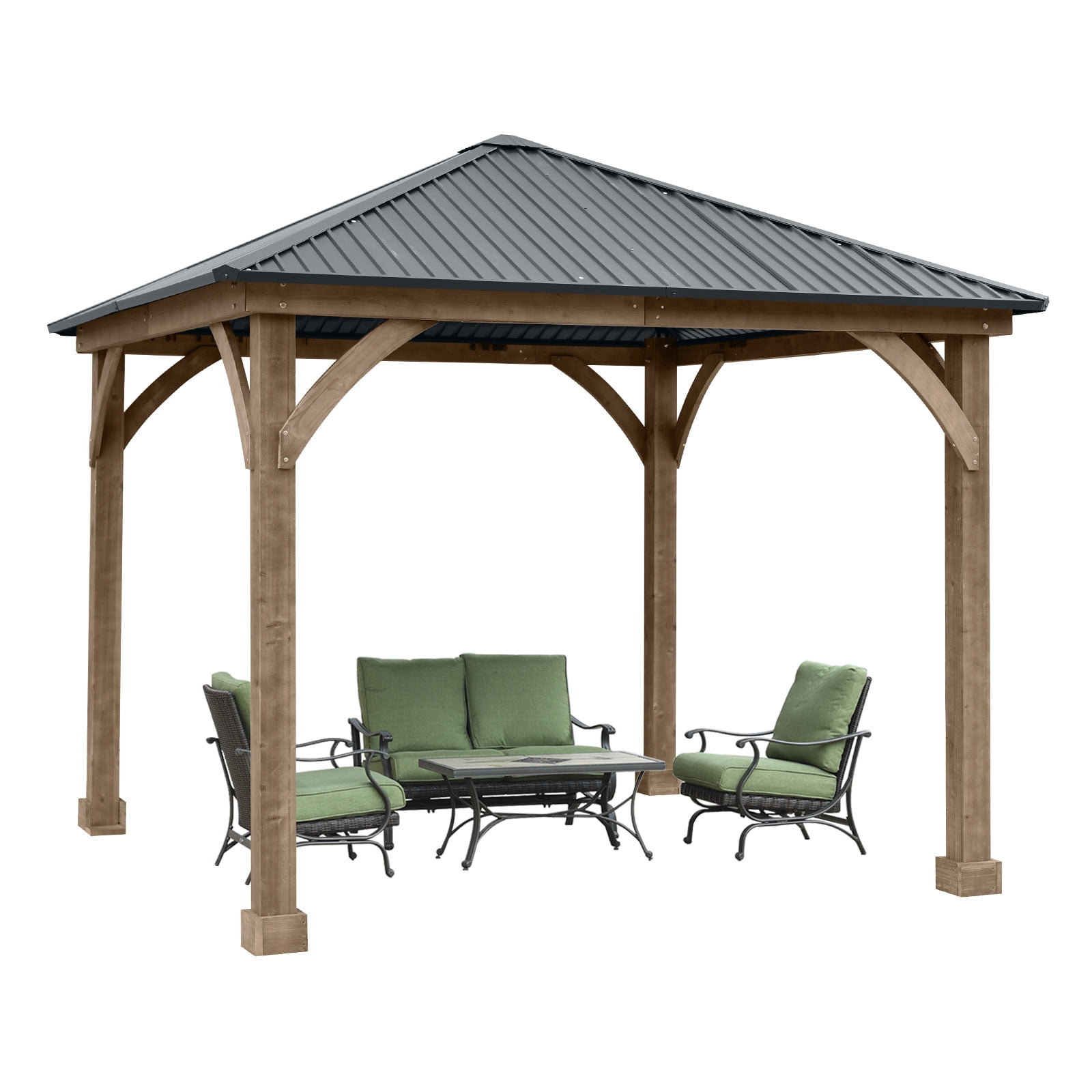 Aoodor 10x10 ft. Wood Hardtop Gazebo for Outdoor Patio, Backyard, Deck ...