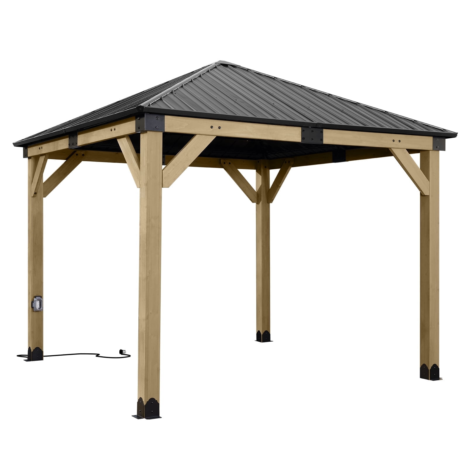 Aoodor 10 x 10 ft Wooden Frame Gazebo with Galvanized Metal Hardtop ...