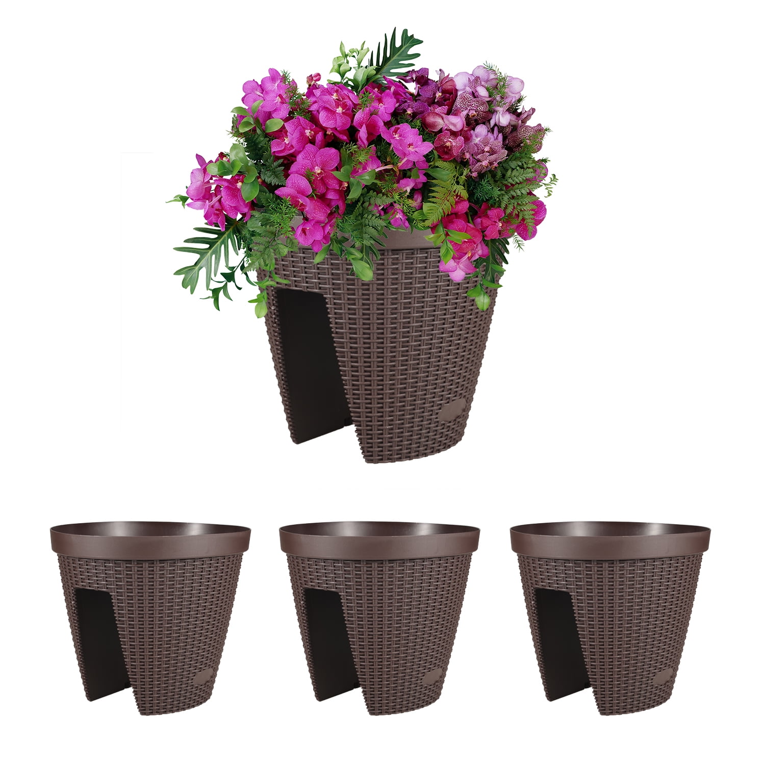 Aoodor 12'' Balcony Rattan Pattern Railing Planter Box with Drainage ...