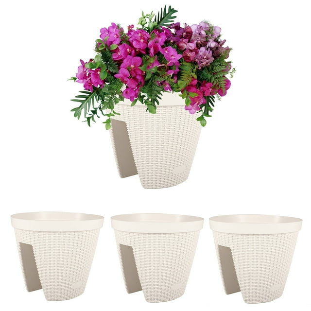 Aoodor 12" Rattan-Style Balcony Railing Planter Box with Drainage Holes ...