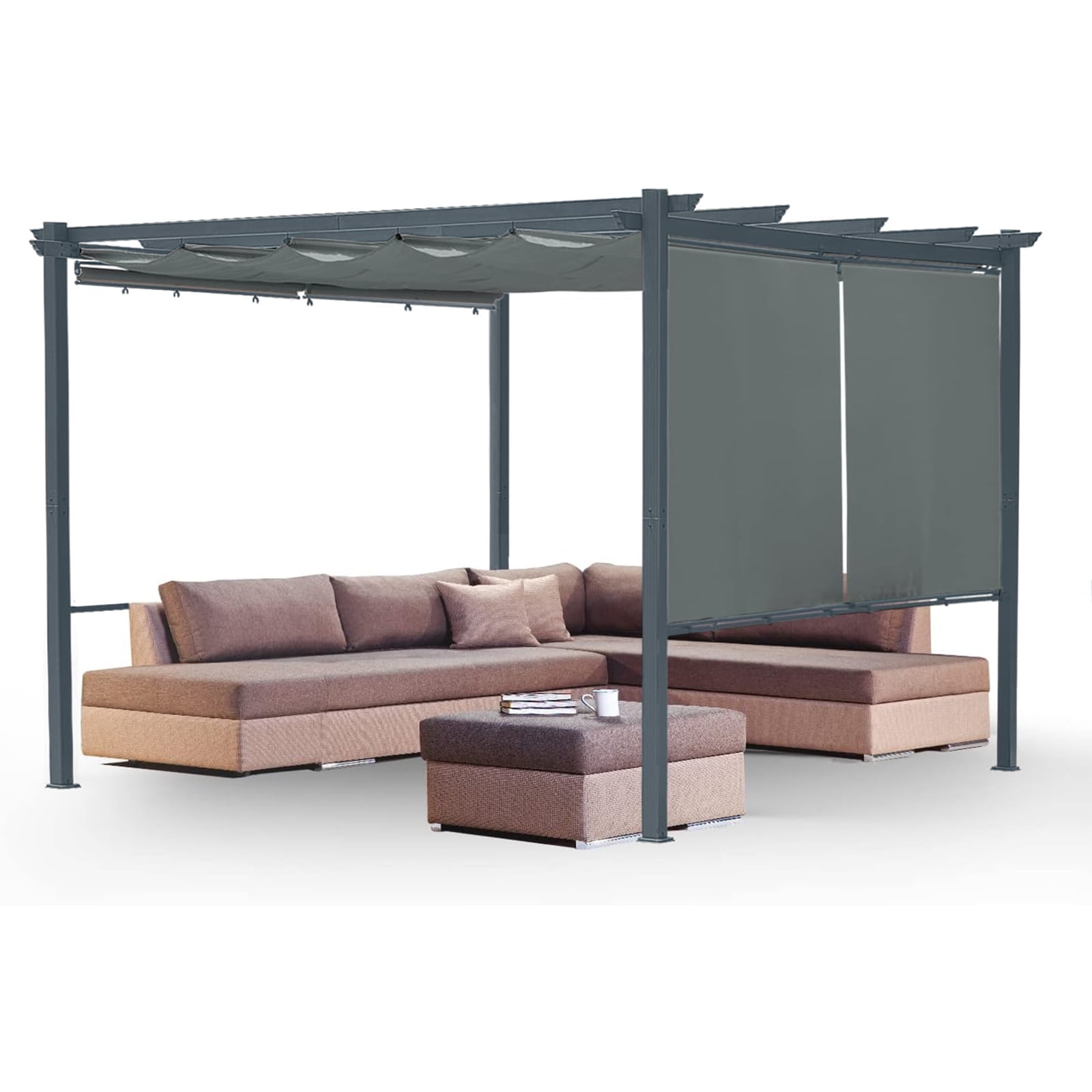 Aoodor 12x12 FT Outdoor Pergola with Retractable Canopy, Dark Gray ...