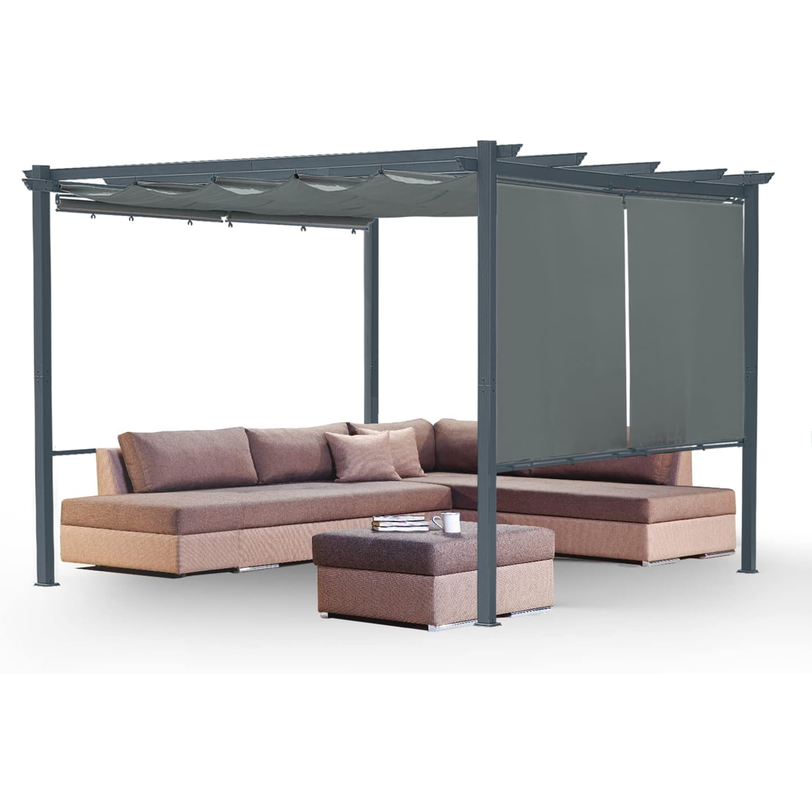 Costway 10x12ft Simple Backyard Patio Retractable Aluminum Pergola ...