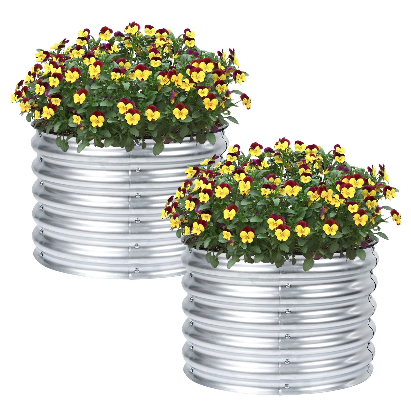 Aoodor 16.7" Tall 24" Metal Raised Garden Bed Kit, 2 Pack Outdoor Round ...
