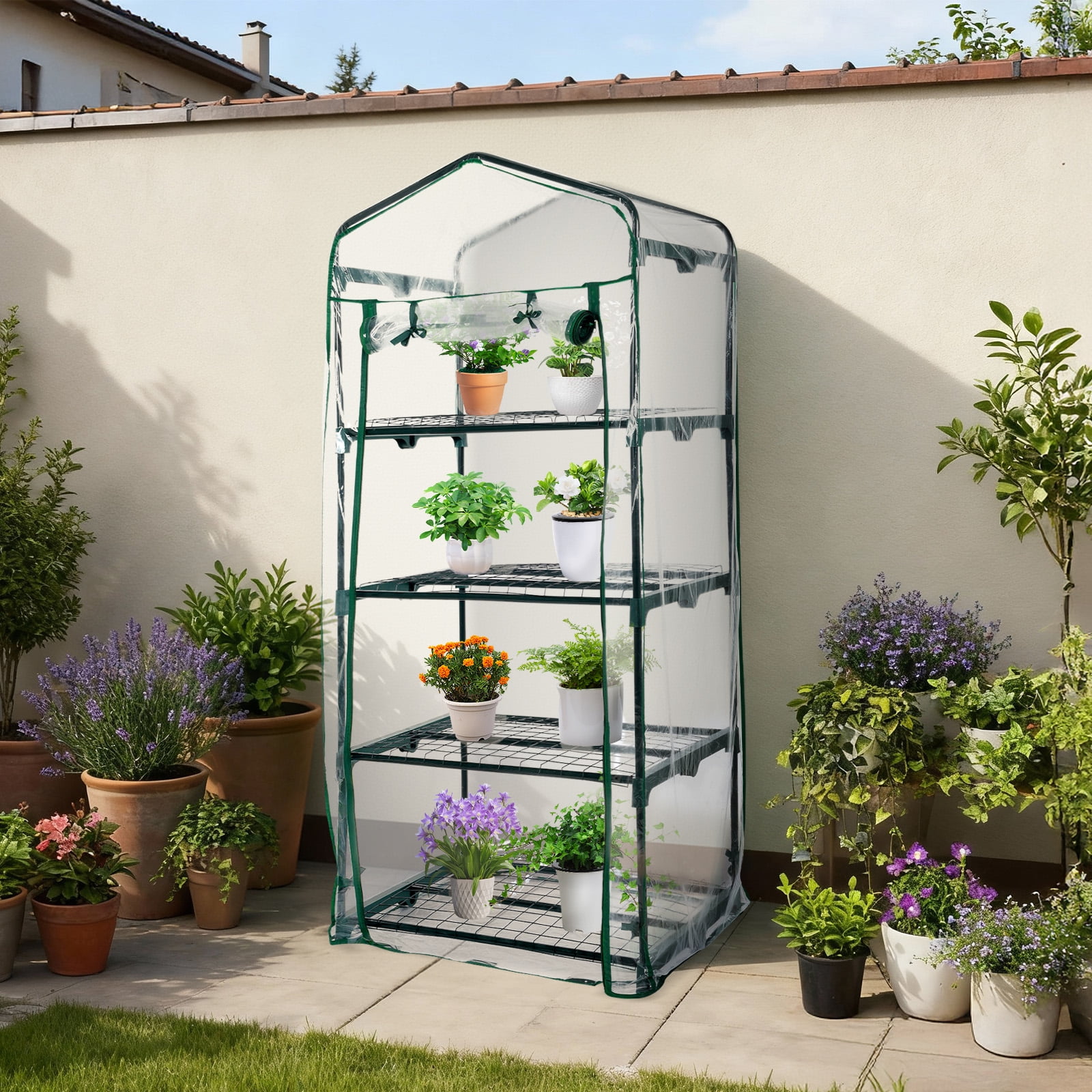 Aoodor 27x19x63 Inch 4 Tier Upgrade Greenhouse with Protective PVC Base ...