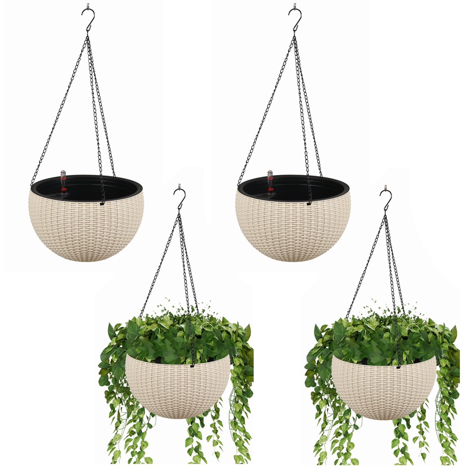 Aoodor 4 Pack Self-Watering Hanging Planters, 10 inch Dual-pots Design ...