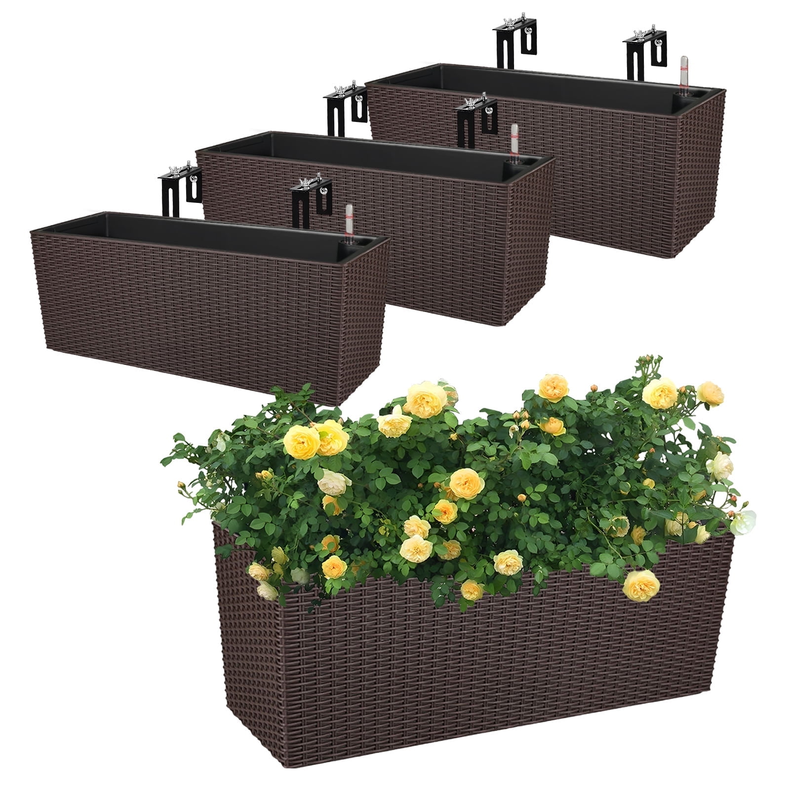 Aoodor 4Pcs 19.7" Rectangular Self-Watering Window Box Planter with ...