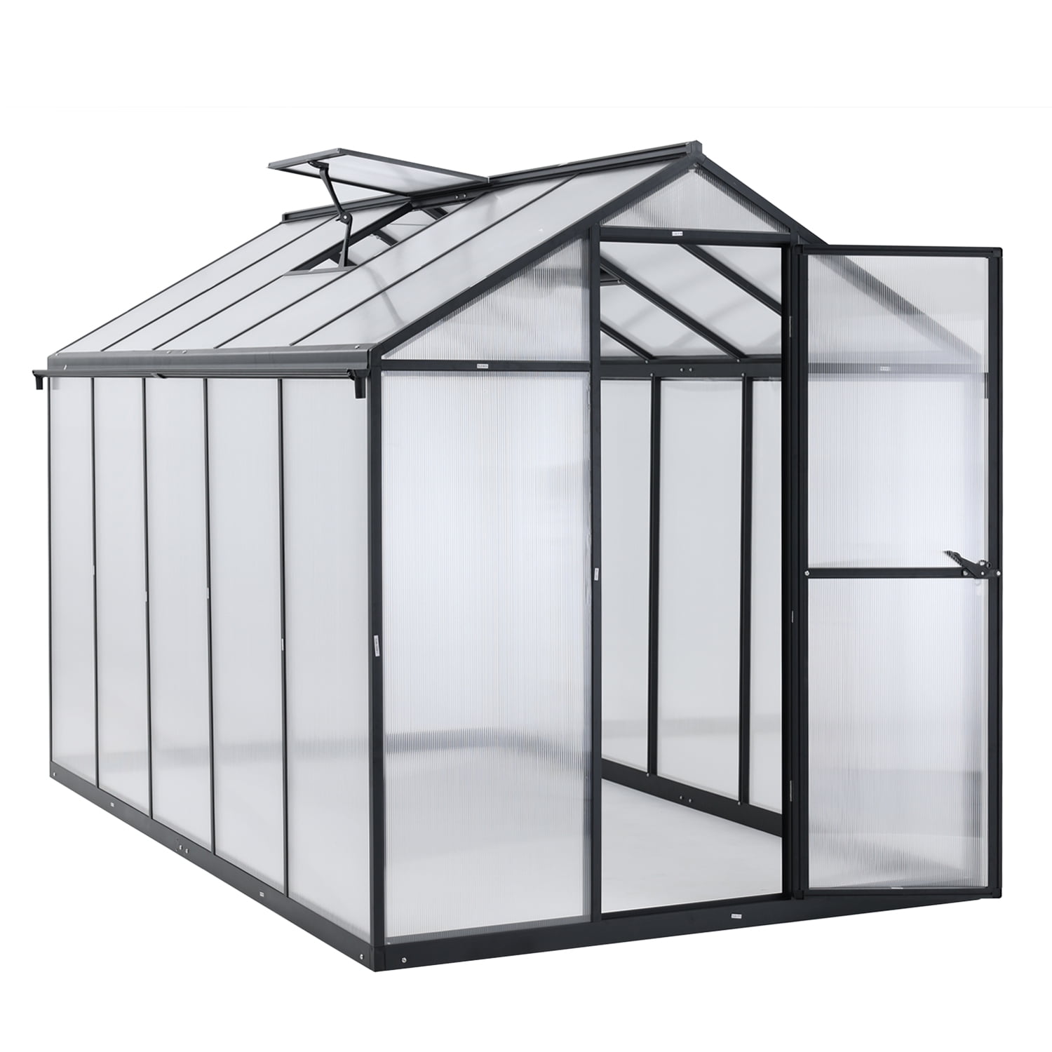 Aoodor 6' x 10' Walk-in Polycarbonate Greenhouse with Roof Vent and ...