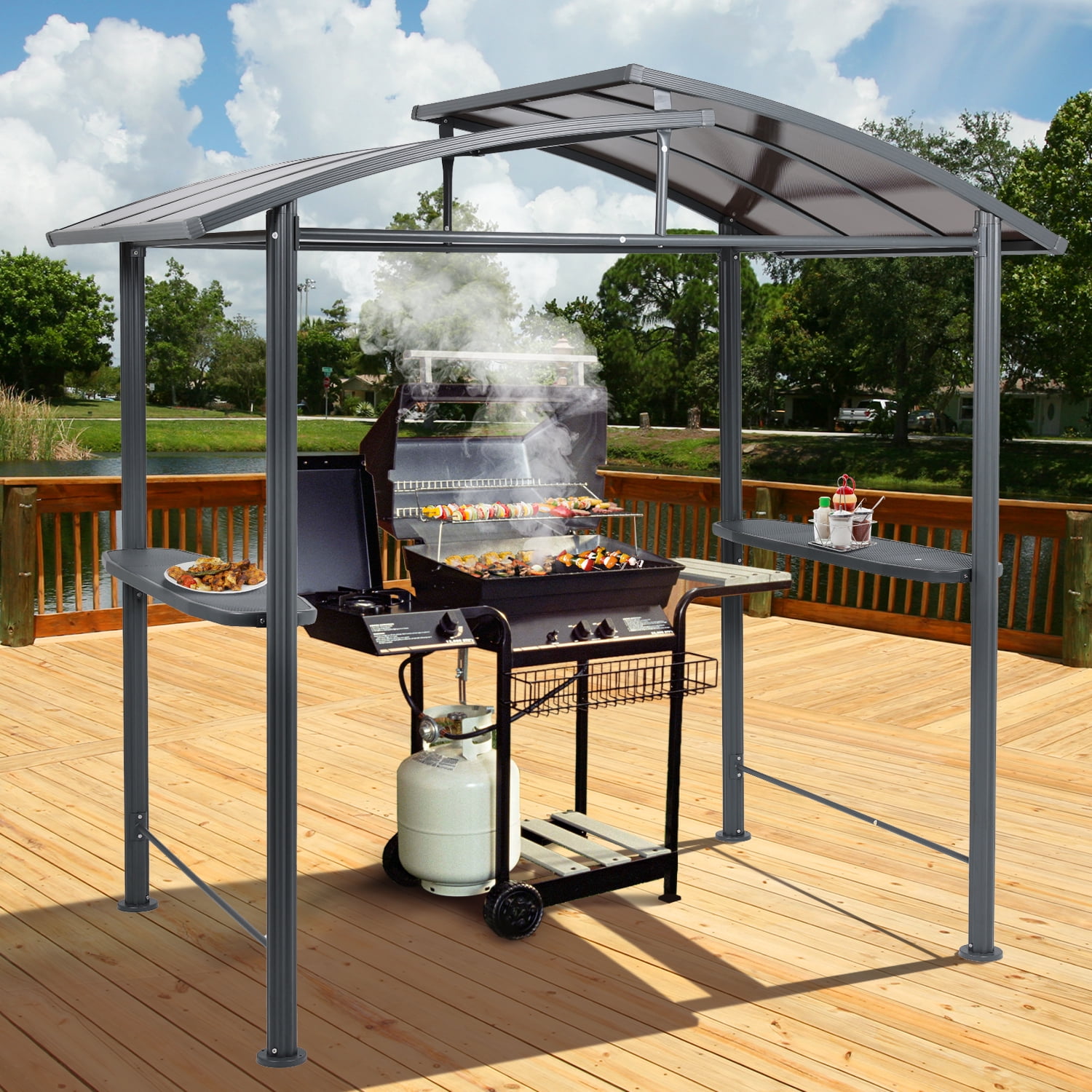 Aoodor 8x5 ft BBQ Grill Gazebo Shelter with Canopy, Steel Frame & Side ...