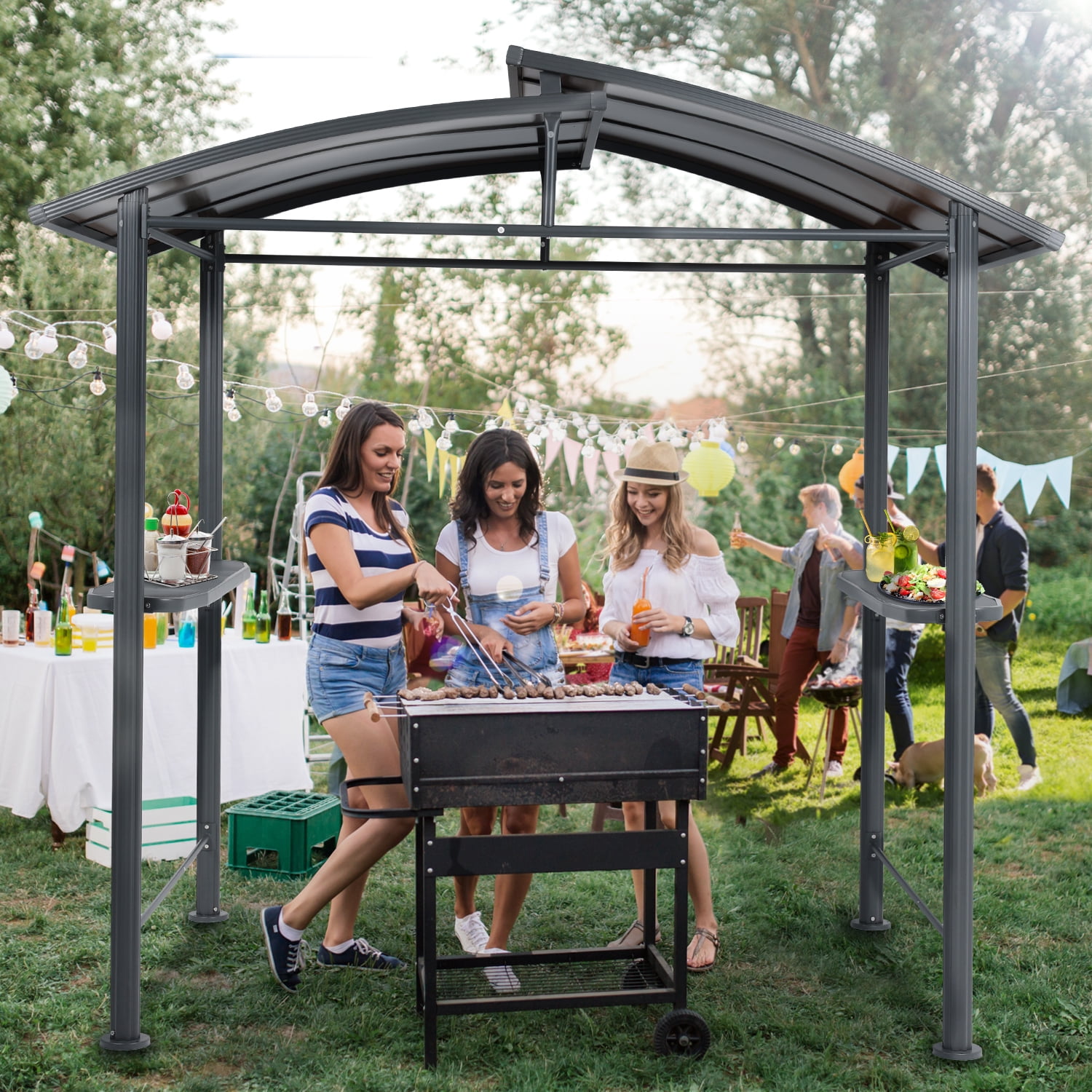 Aoodor 8x5 ft BBQ Grill Gazebo Shelter with Canopy, Steel Frame & Side ...