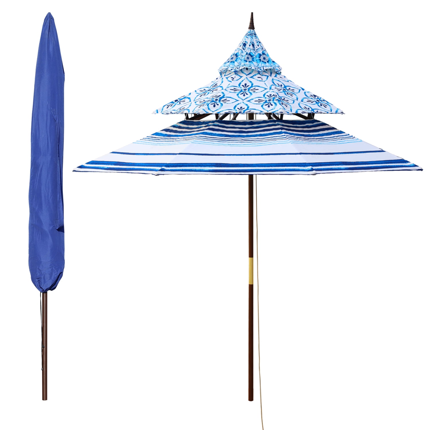Aoodor 9ft Wooden Patio Table Market Umbrella 3 Tier (Only Umbrella ...