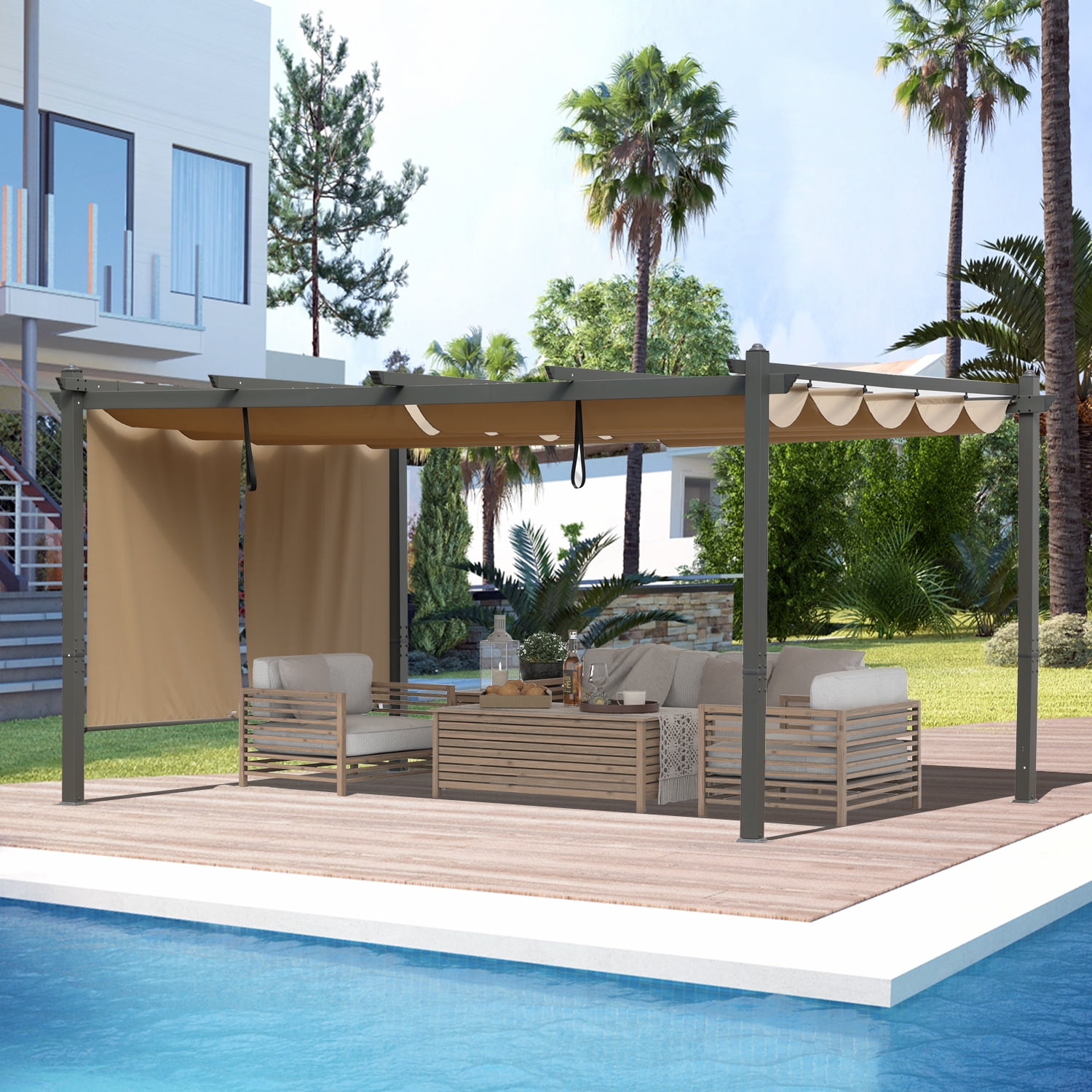 Aoodor Outdoor Pergola 12'x14' Aluminum Patio Pergola with Adjustable ...