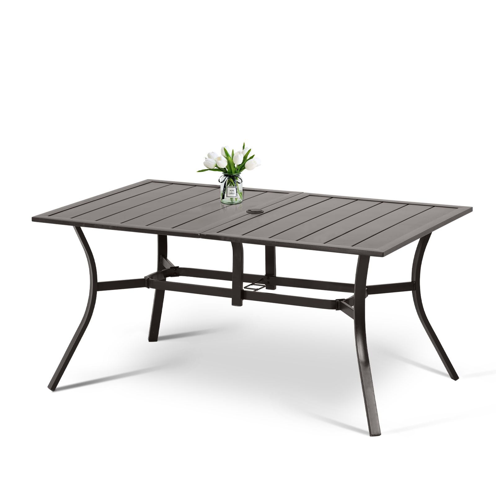 Aoodor Patio Dining Table for 6 People, 59"L x 38"W Rectangular Metal ...