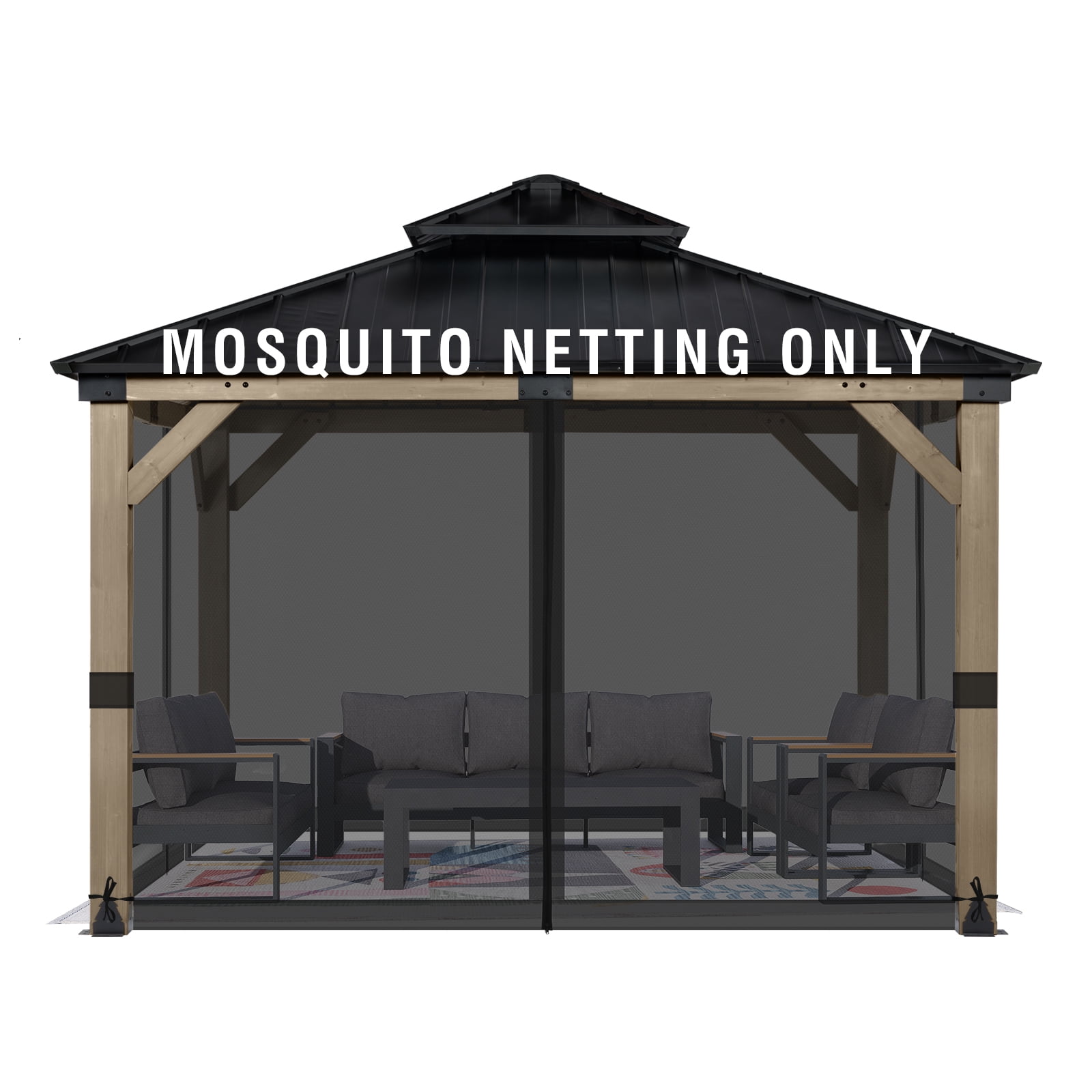 Aoodor Universal 12 x 12 ft. Gazebo Replacement Mosquito Netting Screen ...
