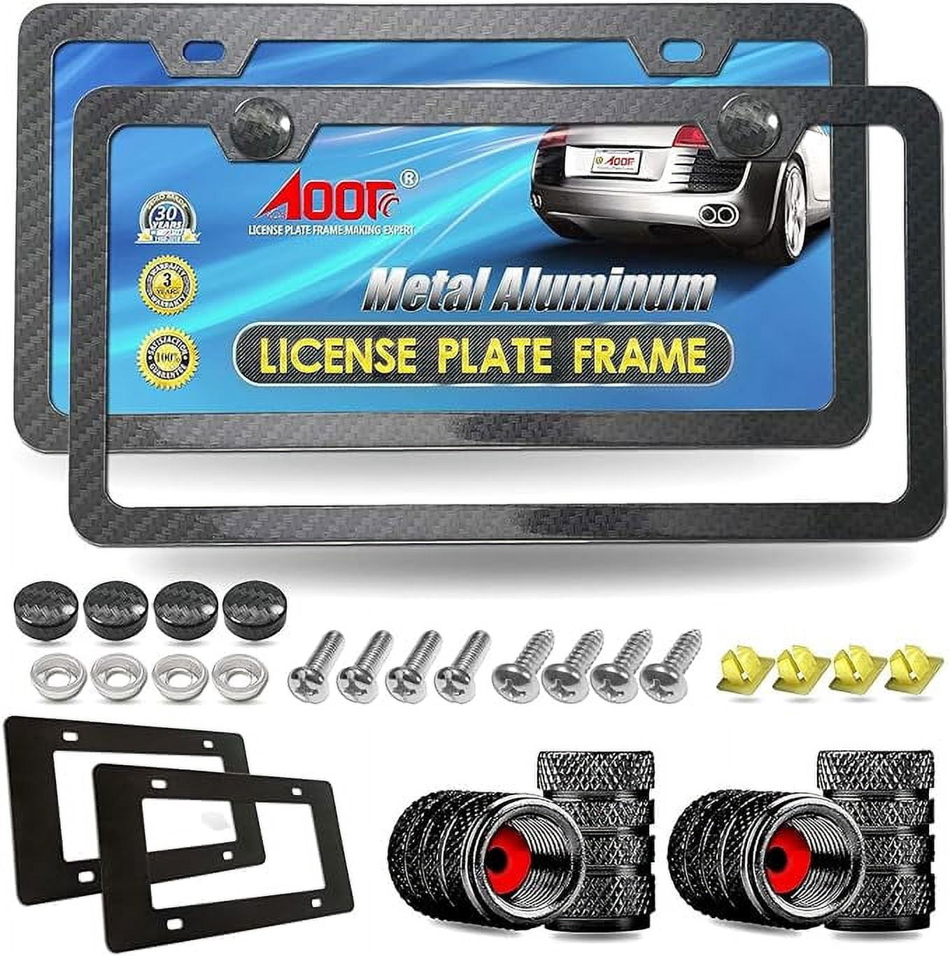 Aootf Carbon Fiber License Plate Frame- Black Aluminum Slim Car Tag ...
