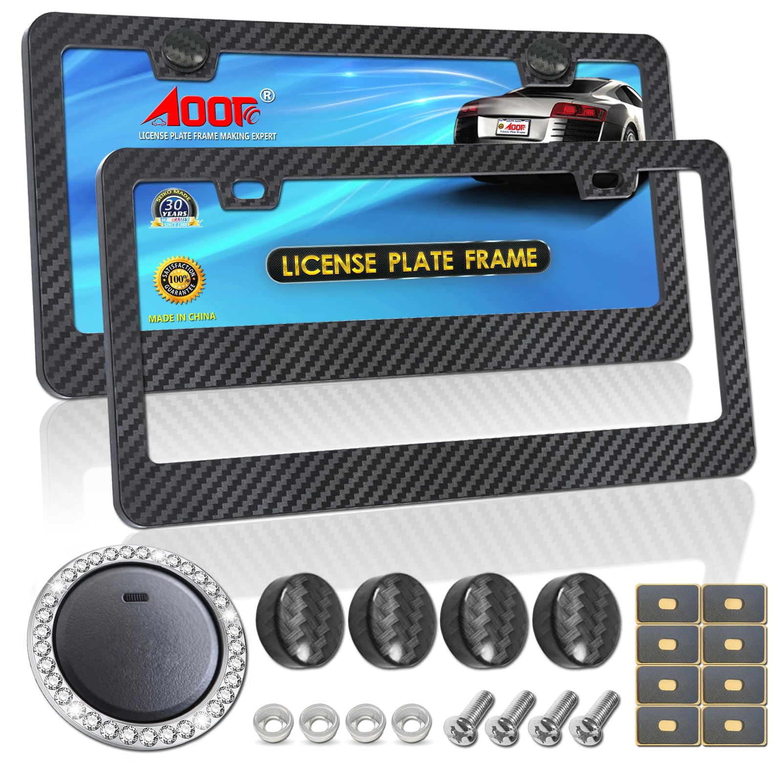 Aootf Plastic Carbon Fiber SSF20 License Plate Frames, Black Car Tag ...