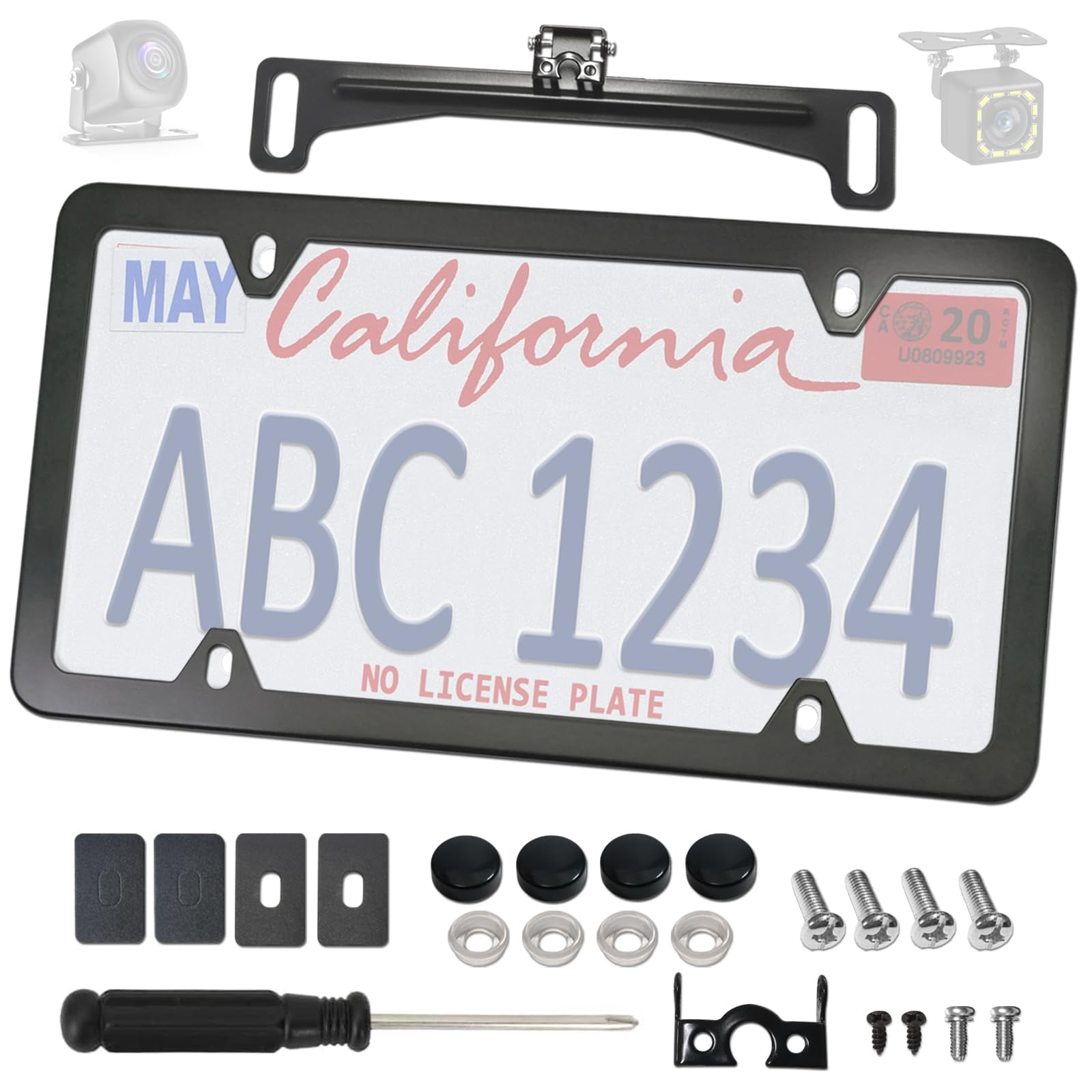 Aootf Universal Car Rear View Camera License Plate Bracket Kit, Black ...