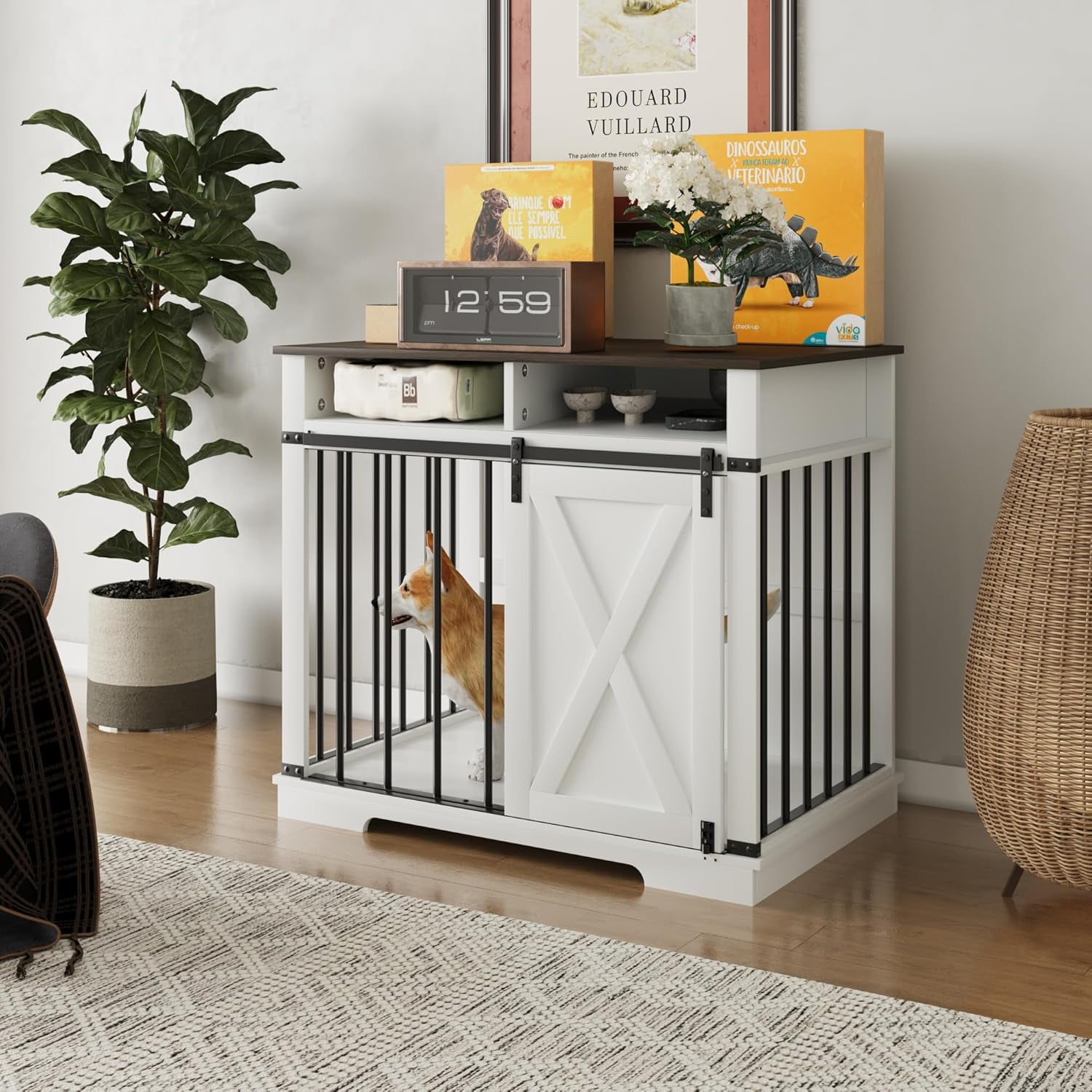 Aoowow Dog Crate Furniture for Large Dogs, Wooden Dog Kennel Indoor End ...