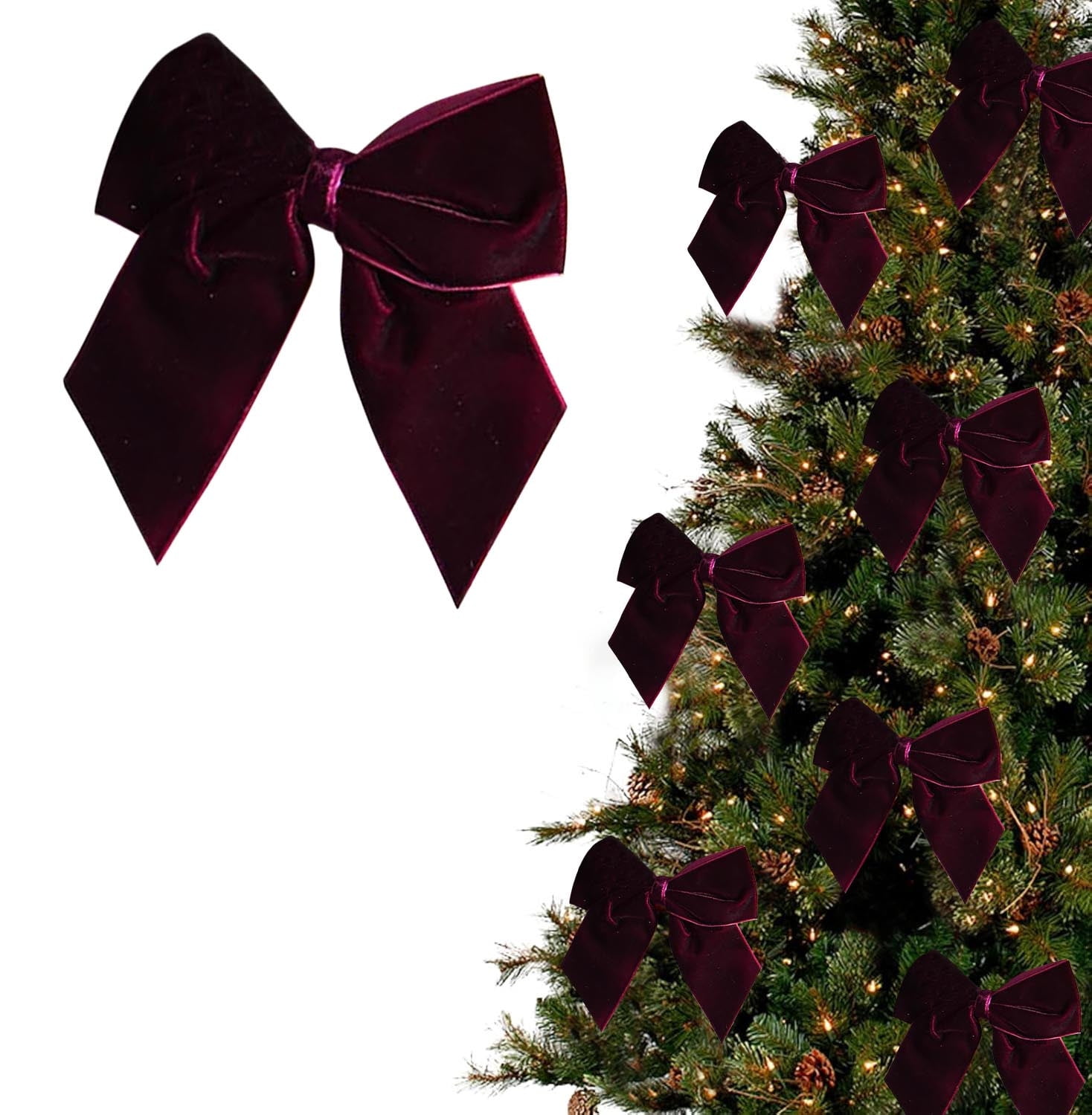 Aooww 12Pcs Red Velvet Christmas Ornaments, Rustic Velvet Bows for ...