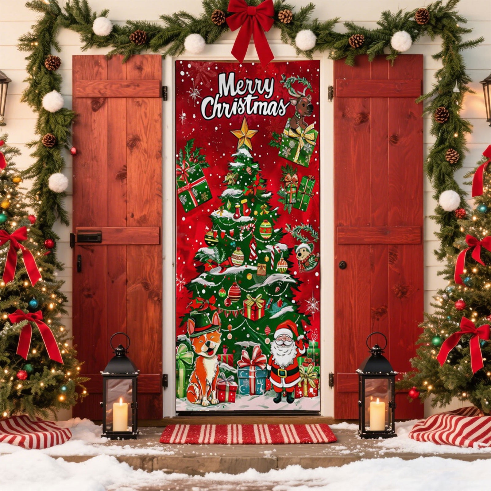 Aooww 6.66x2.99 Ft Christmas Snowman Door Cover Merry Christmas Door Decorations Winter Snowman ...