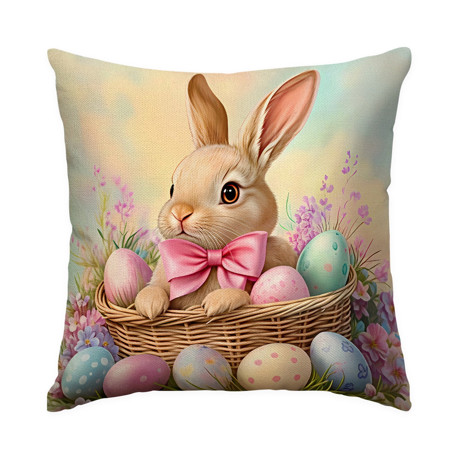 Aooww Bunny Print Decorative Pillowcase 18 Inches Square for Sofa Couch ...