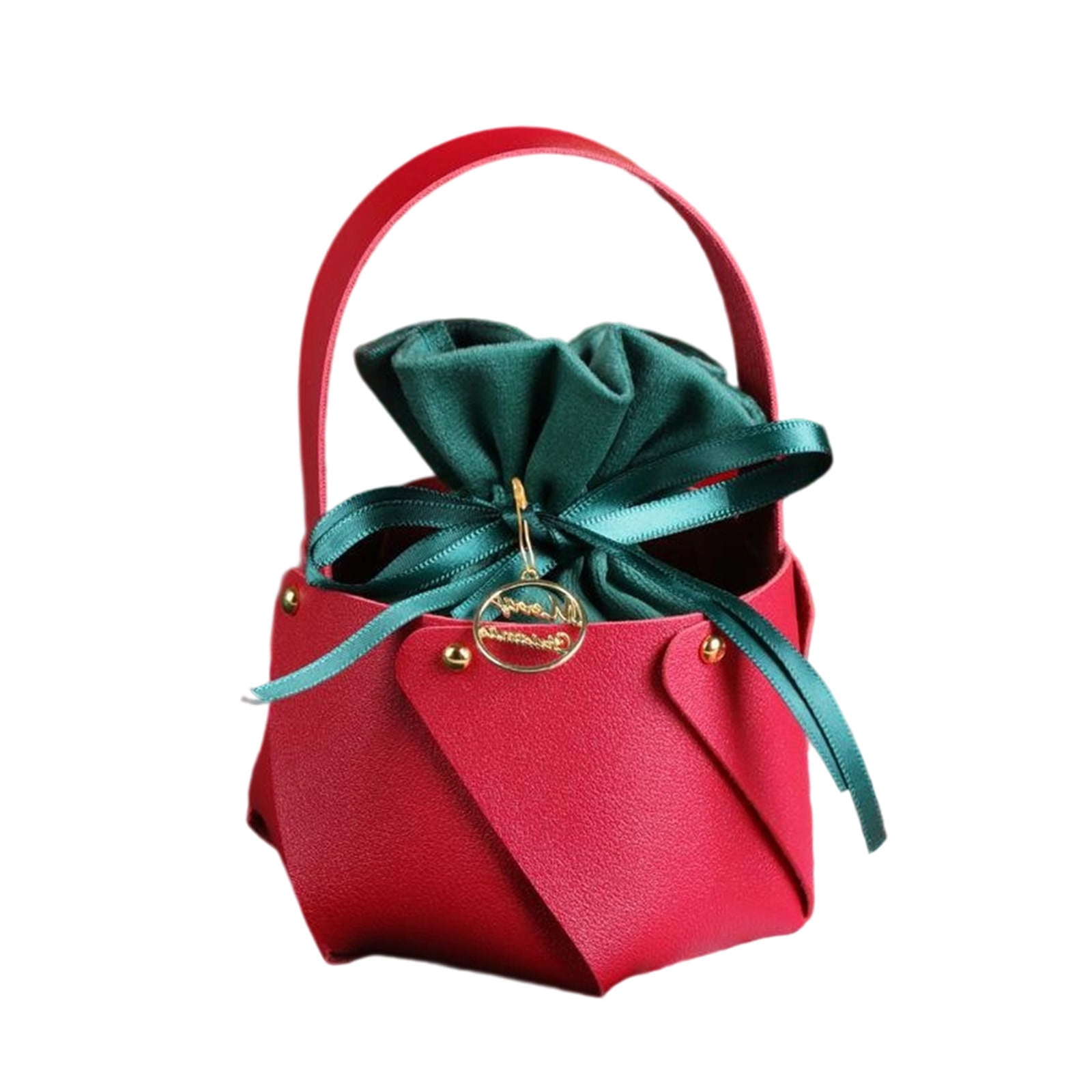 Aooww Christmas Bag Leather Bucket Christmas Eve Flannel Gift Bag ...