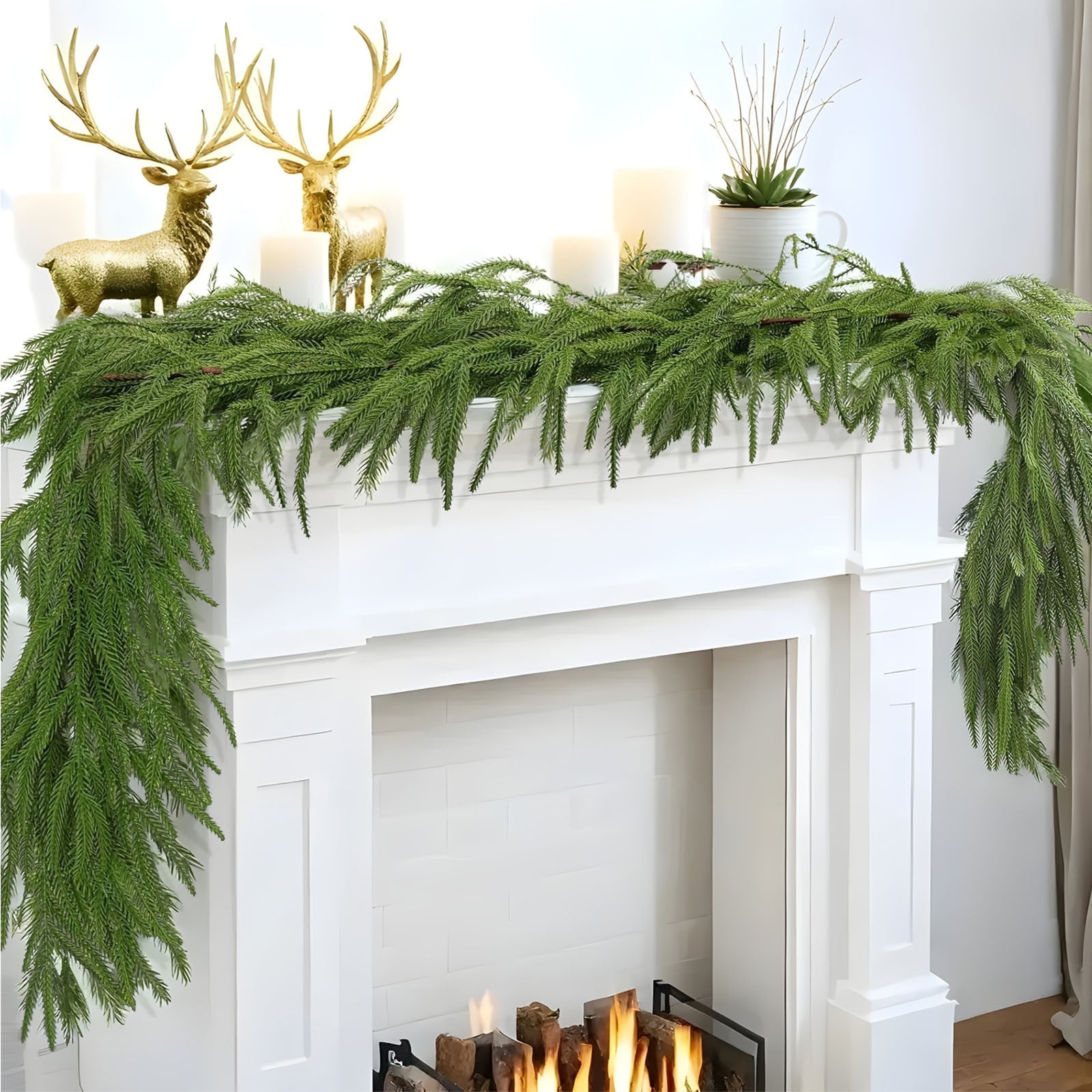 Aooww Christmas Norfolk Pine Garlands, Double Color Real Touch ...