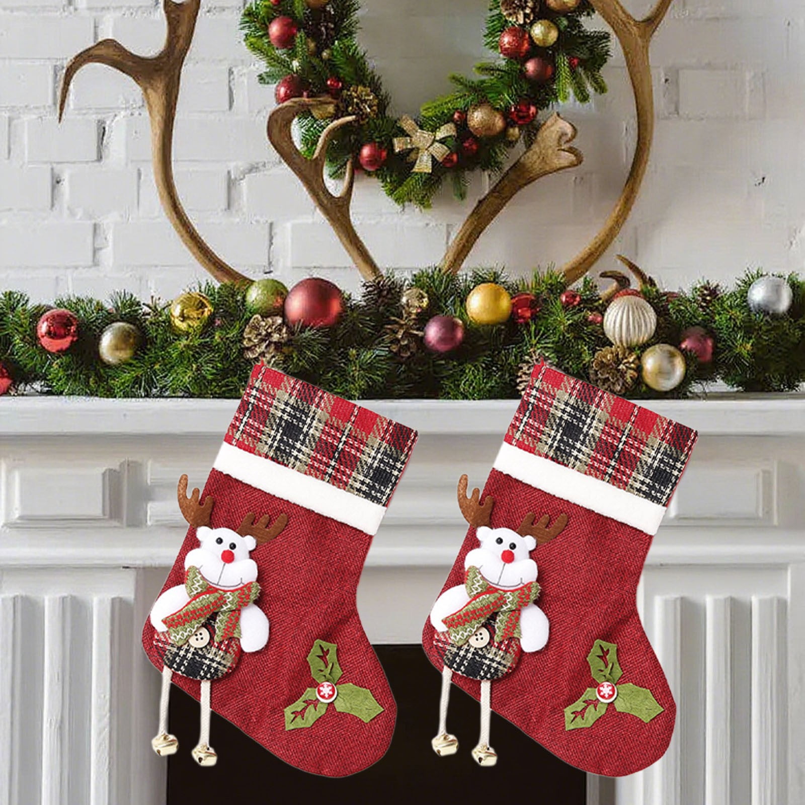 Aooww Christmas Stockings 2 Pack, Xmas Stockings with Snowflake Santa ...