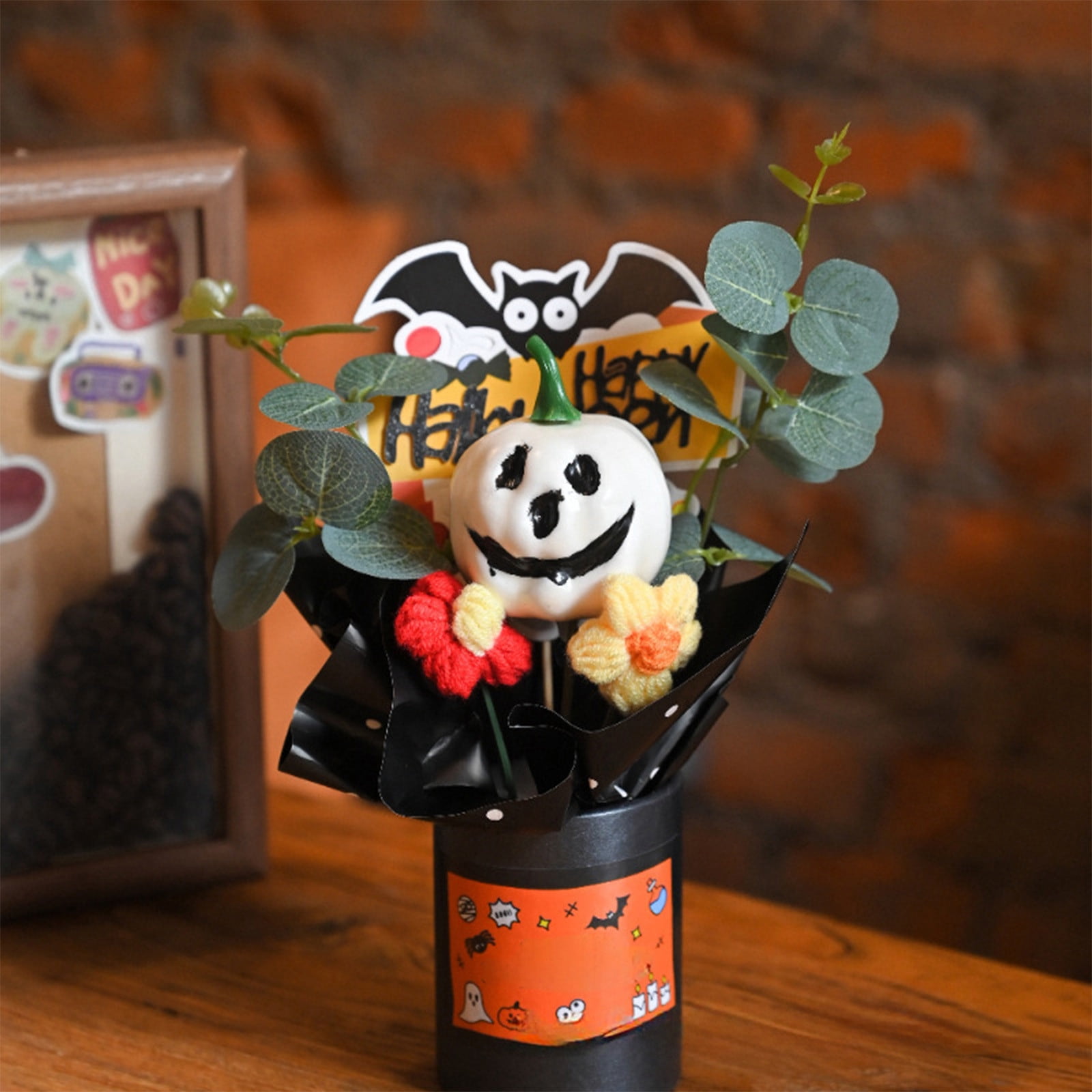 Aooww Halloween Pumpkin Bunch with Black Maple Leaves Artificial Fall ...