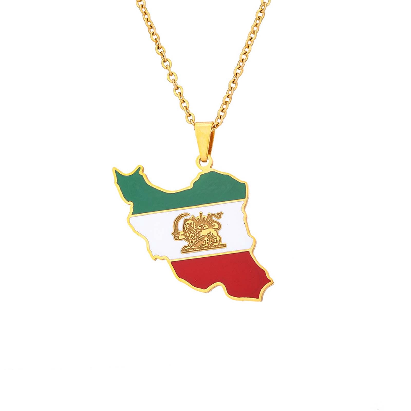 Aooww Iran Map Flag Pendant Necklace Jewellery Card Geometric Hip Hop ...