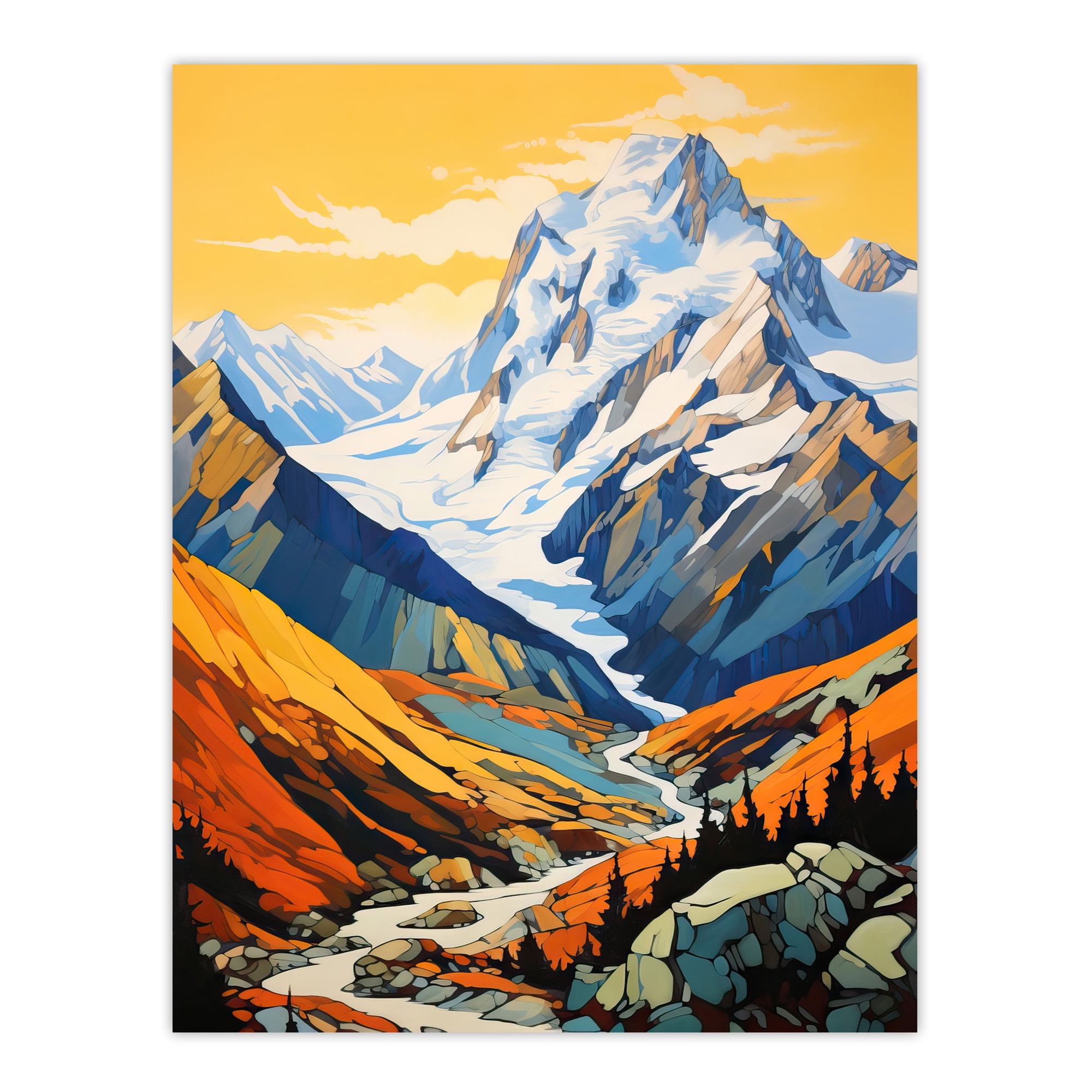 Aoraki Mount Cook Artwork Amber Orange Blue National Park New Zealand ...