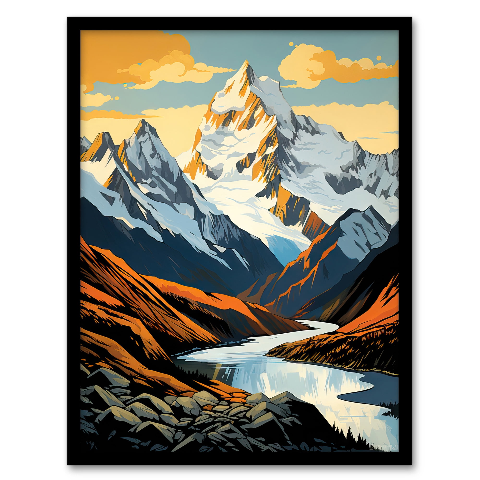 Aoraki Mount Cook Artwork National Park New Zealand Snow Peaked ...