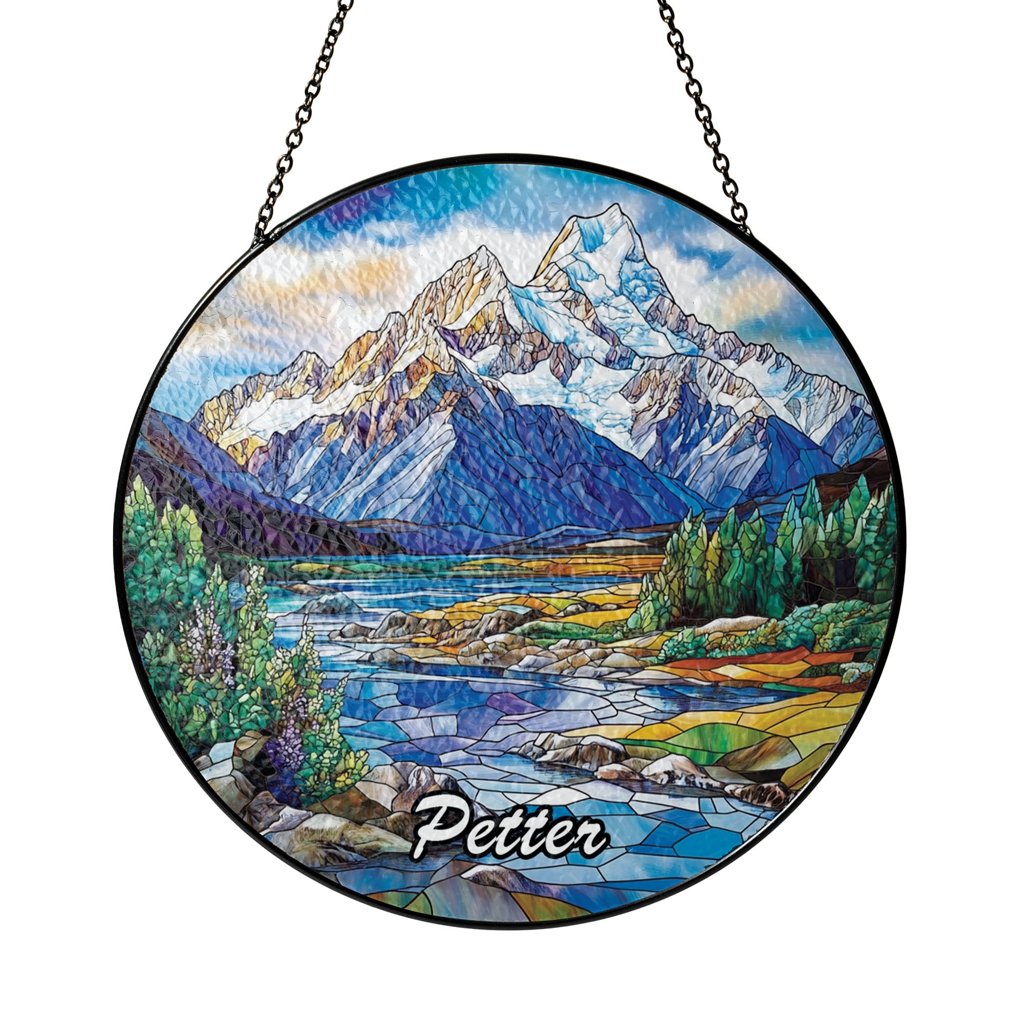 Aoraki/Mount Cook Stained Glass Suncatcher - Custom Name New Zealand ...