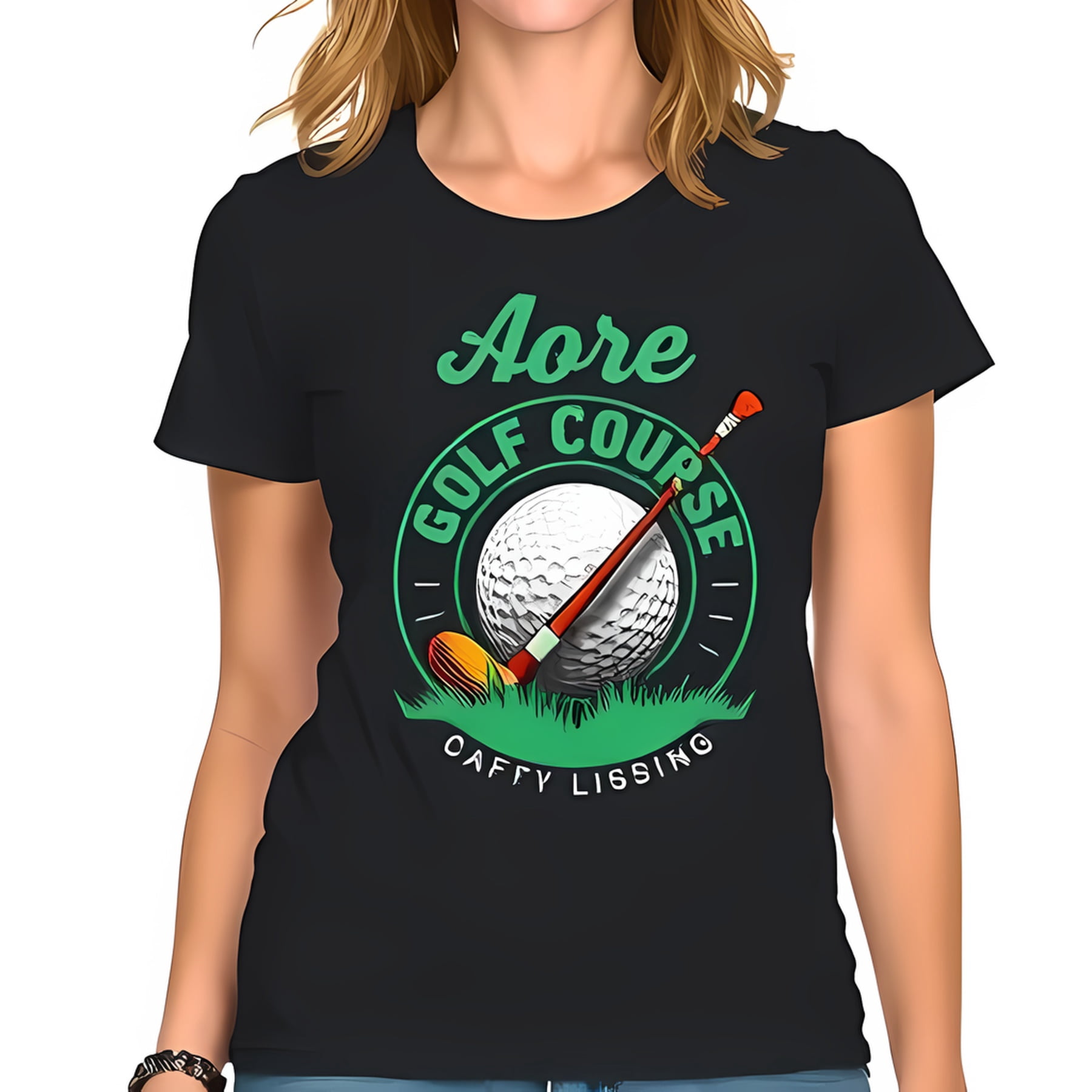 Aore Golf Course Womens Navy Blue T Shirt With Golf And Caffy Lissing