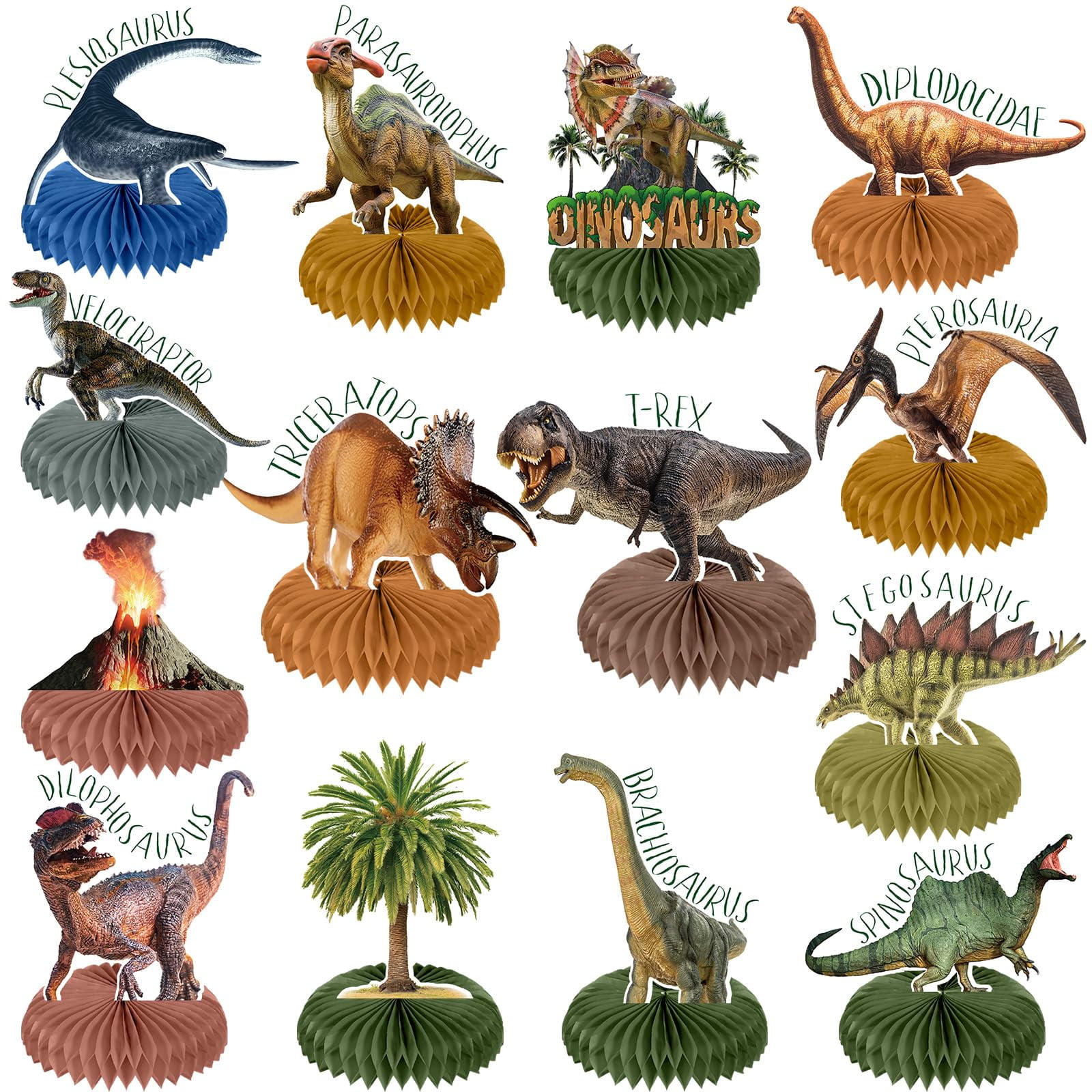 Aoriher 14 Pcs Dinosaur Honeycomb Centerpieces Dinosaur Birthday Party ...