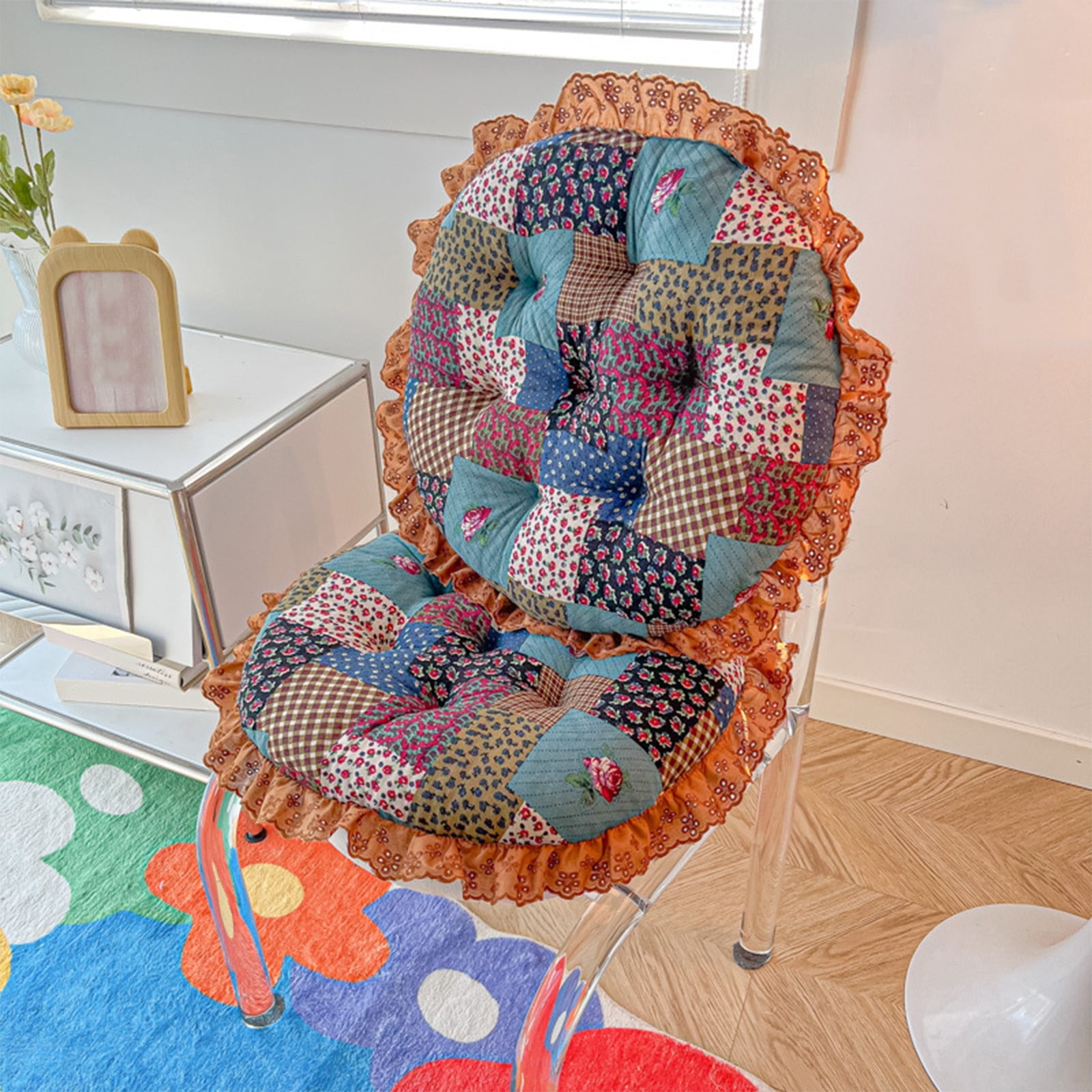 Aorijia Colour Blocking Cotton And Linen Futon Cushion Lace Cushion ...