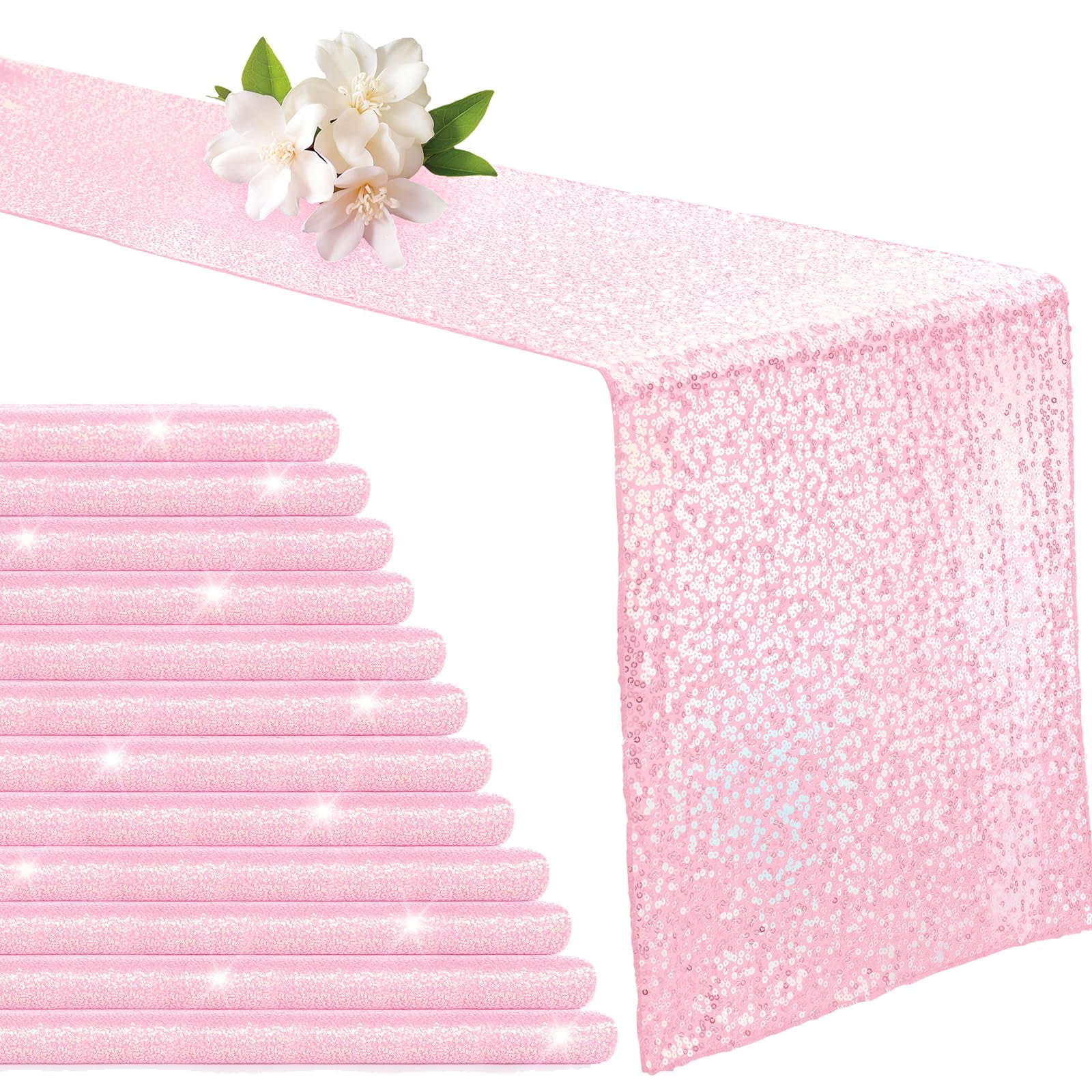 Aormenzy 12 Pack Light Pink Sequin Table Runner 12" x 72", Glitter ...