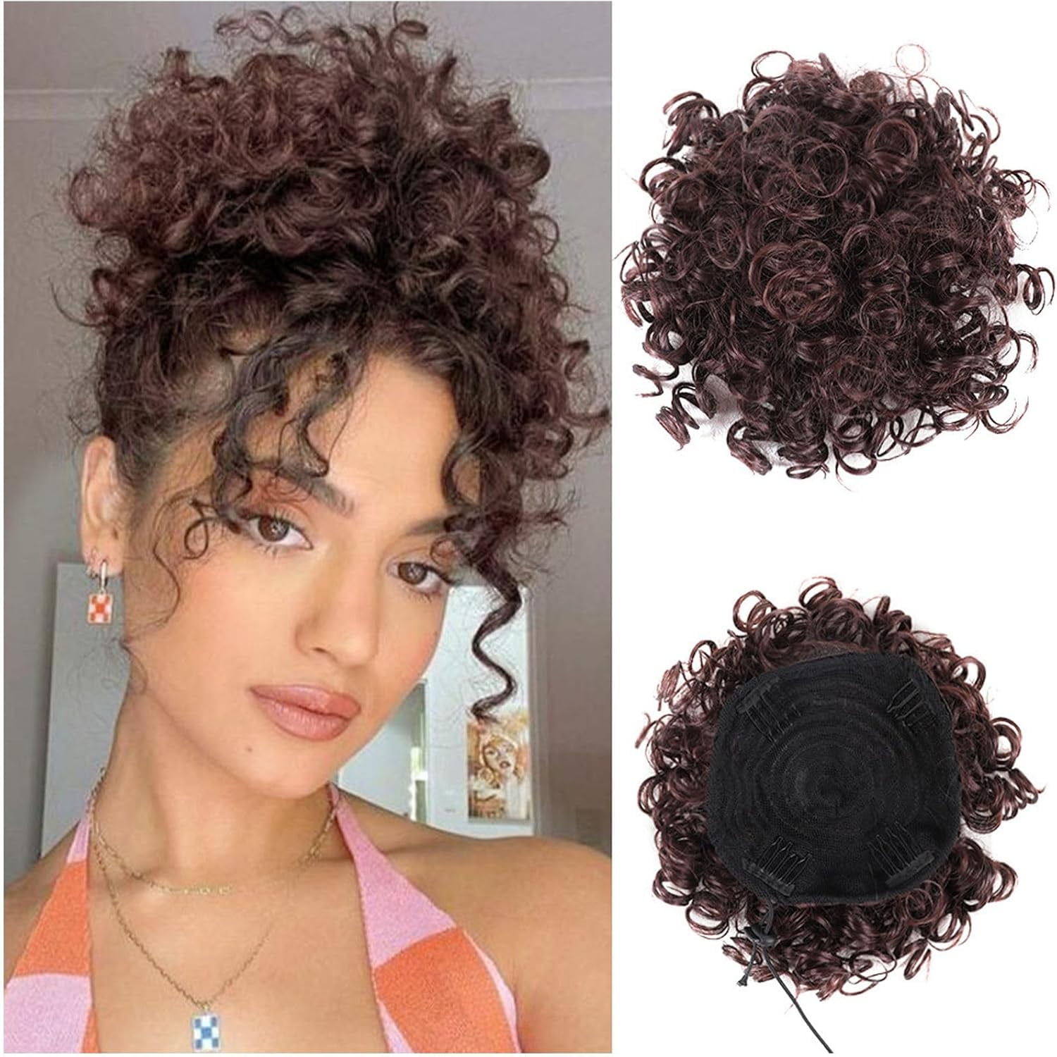 Aorsher 10Inch Reddish Brown Messy Hair Bun Elastic Drawstring Loose ...