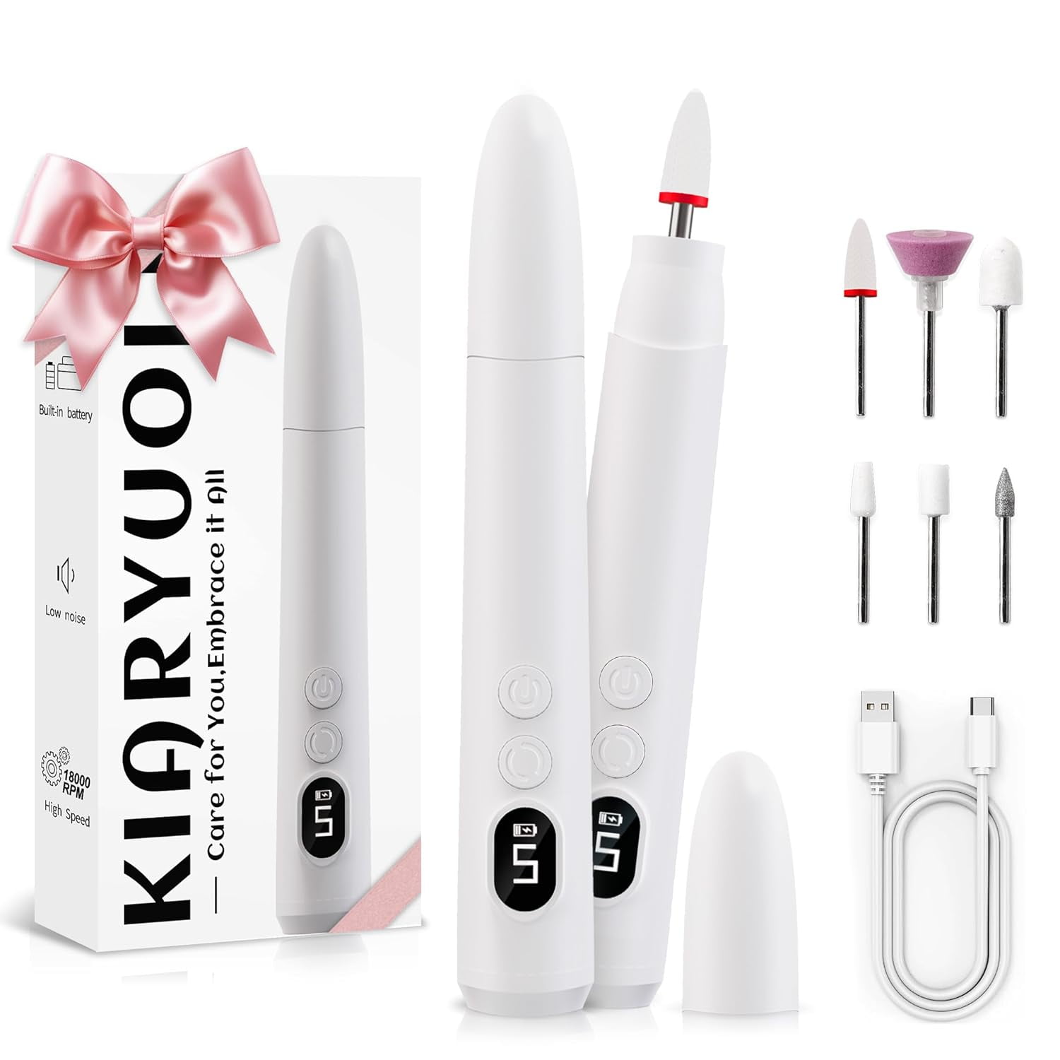 Aorsher Cordless Electric Nail Drill Kit, Portable Rechargeable Nail ...