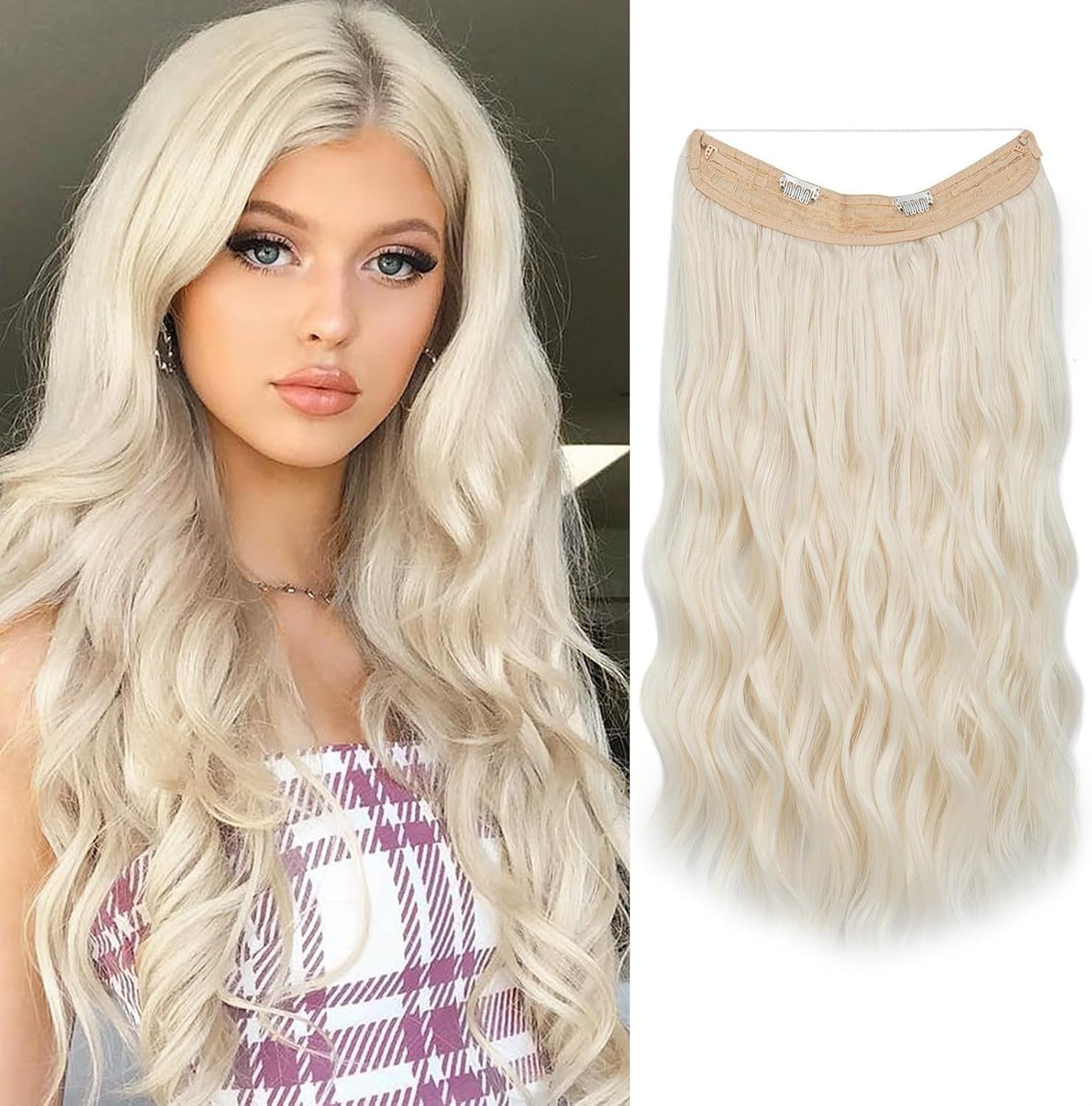 Aorsher Invisible Wire Hair Extensions with Transparent Wire Hairpieces for Women, Long Curly ...