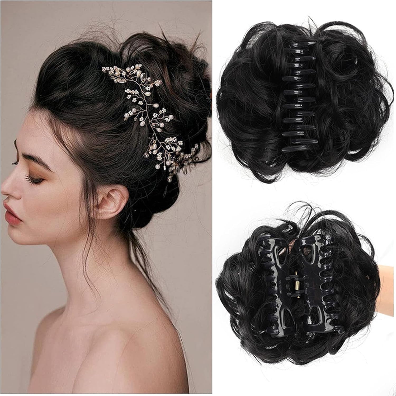 Aorsher Natural Black Claw Clip Messy Bun Wavy Curly Hair Piece Chignon ...