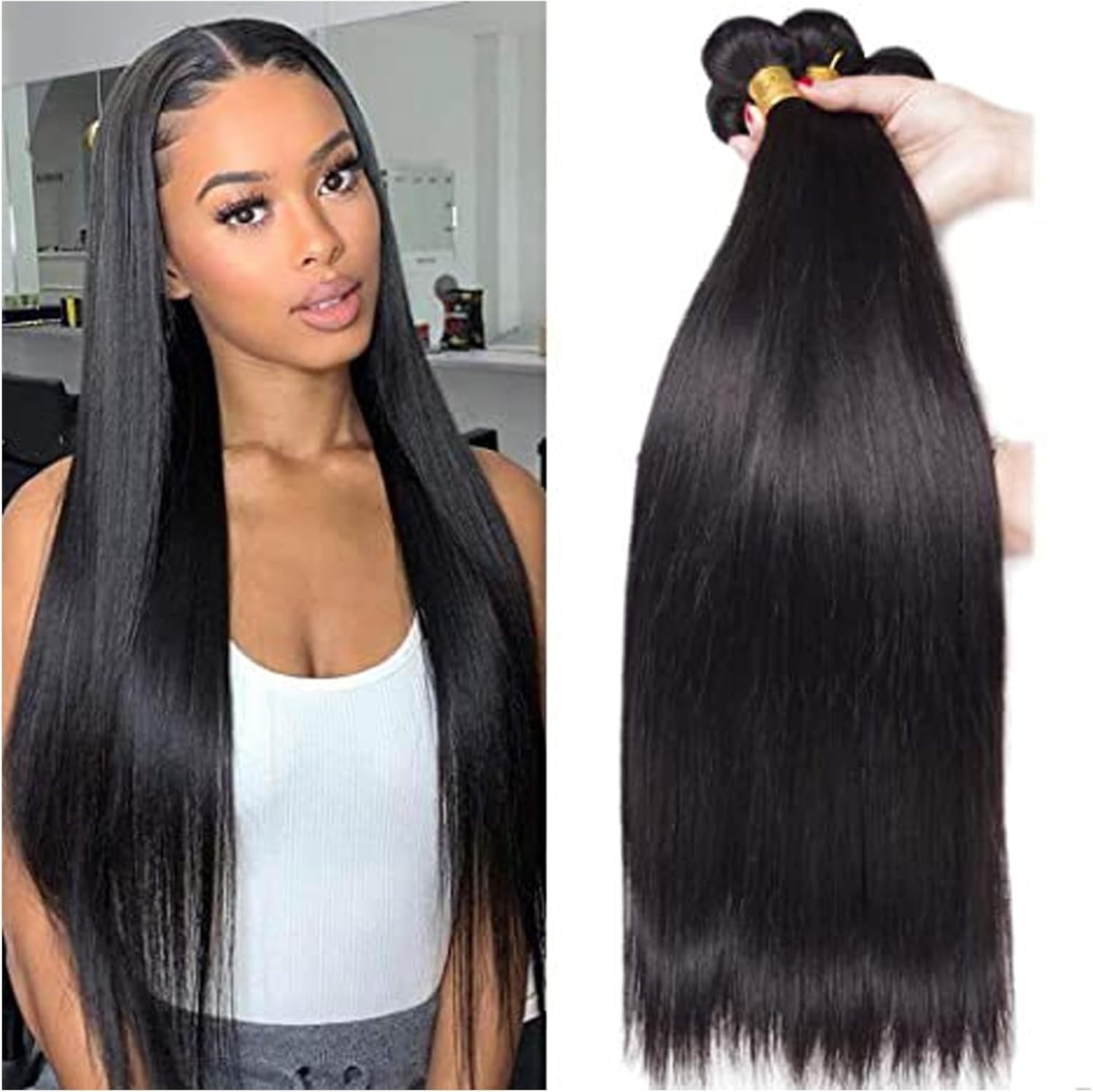 Aorsher Unprocessed Human Hair Bundles Black Straight Bundles Human ...
