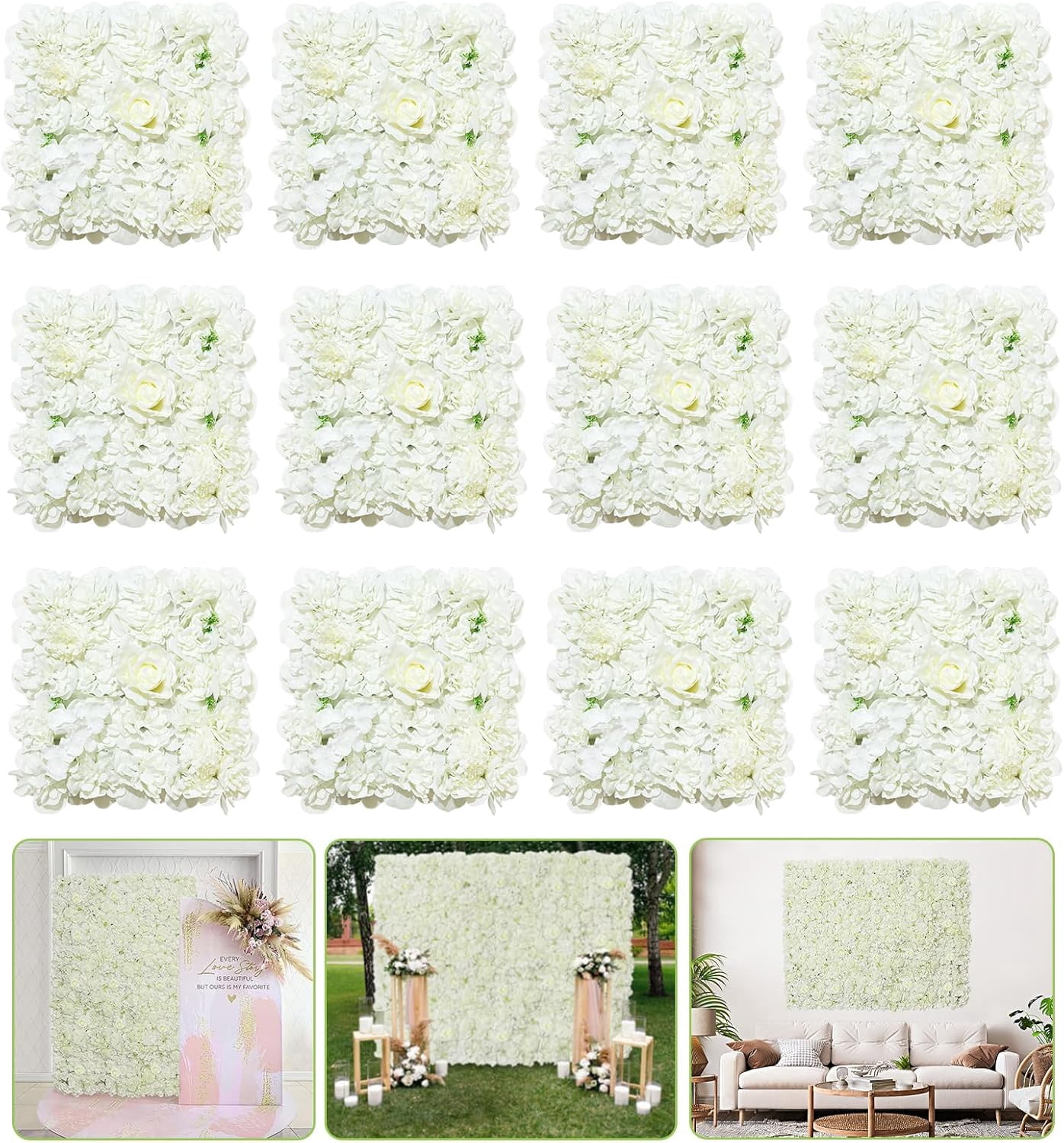 Aorsher White Artificial Flower Wall Backdrop, Wedding Fake Floral ...