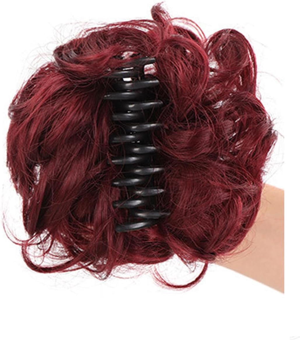 Aorsher Wine Red Claw Clip Messy Bun Wavy Curly Hair Piece Chignon ...