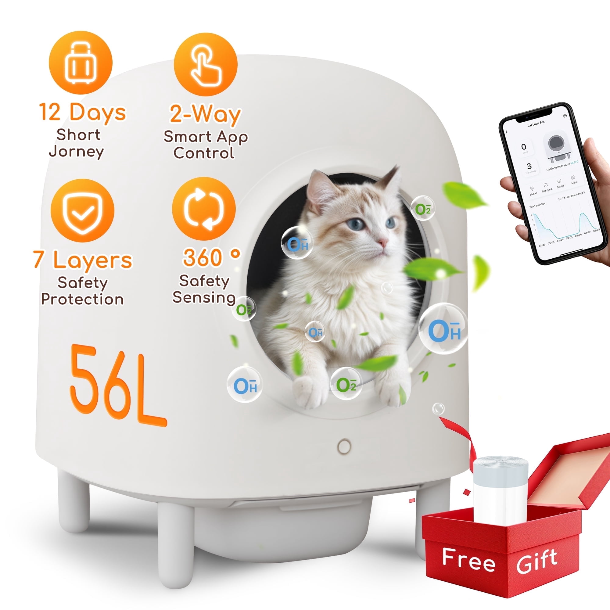 Aoruefar Automatic Self-Cleaning Cat Litter Box with Odor Removal, WiFi ...