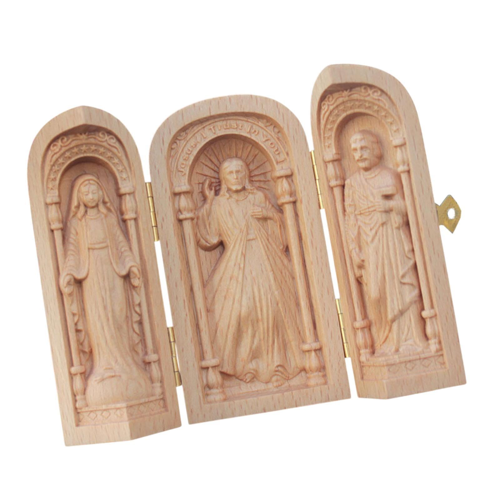 Aosekaa Catholic Wooden Statue Pray Prayer Ornament for Cabinet Living ...