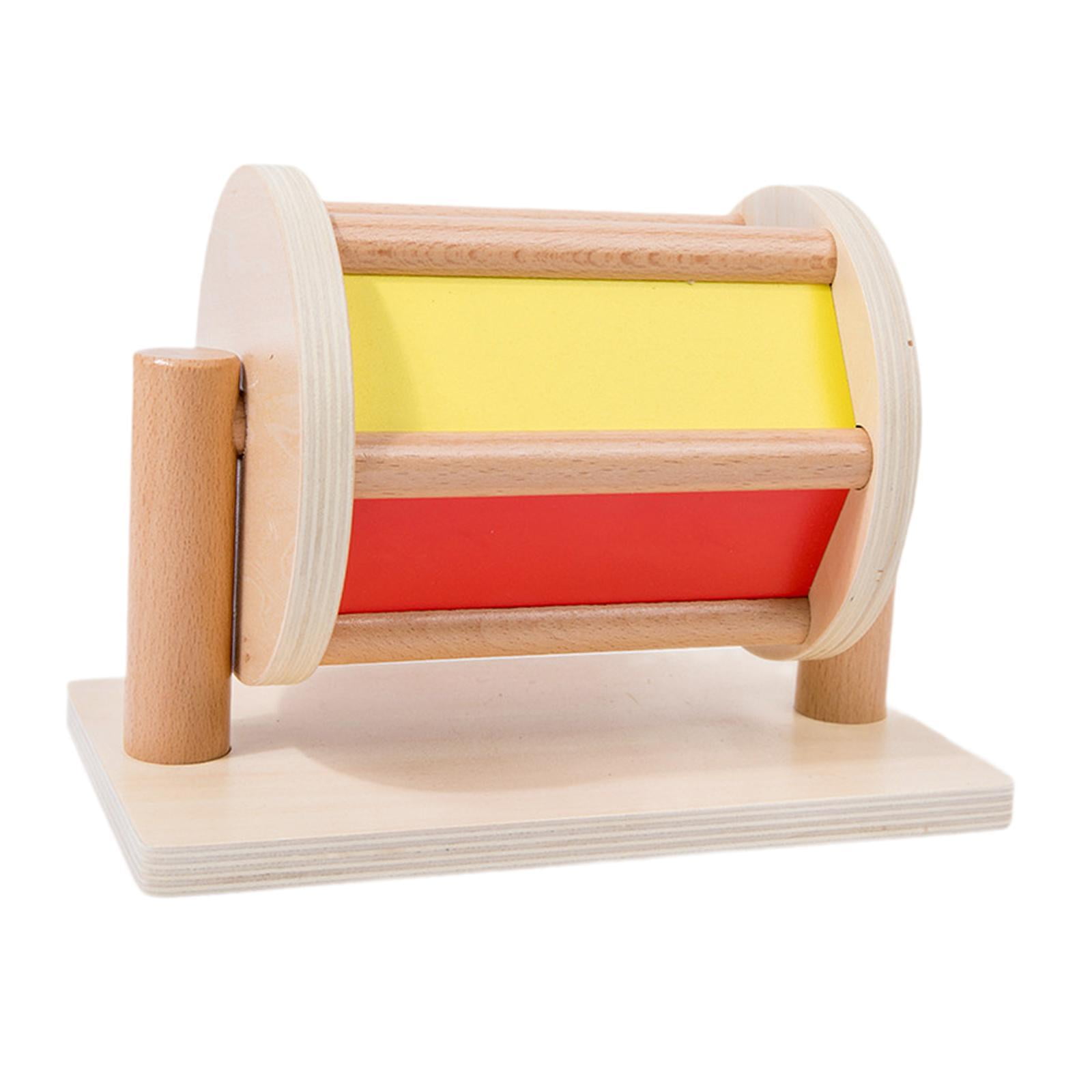 Aosekaa Rotatable Drum Wooden Rolling Textile Drum Roller Babies Toy ...