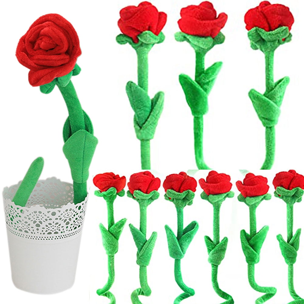 Aosijia 10 Pcs Plush Red Rose Flower, Bendable Stems Plush Bouquet Toy ...